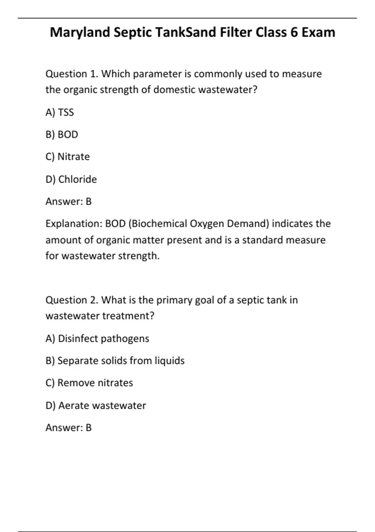 Maryland Septic TankSand Filter Class 6 Exam - Computers - Stuvia US