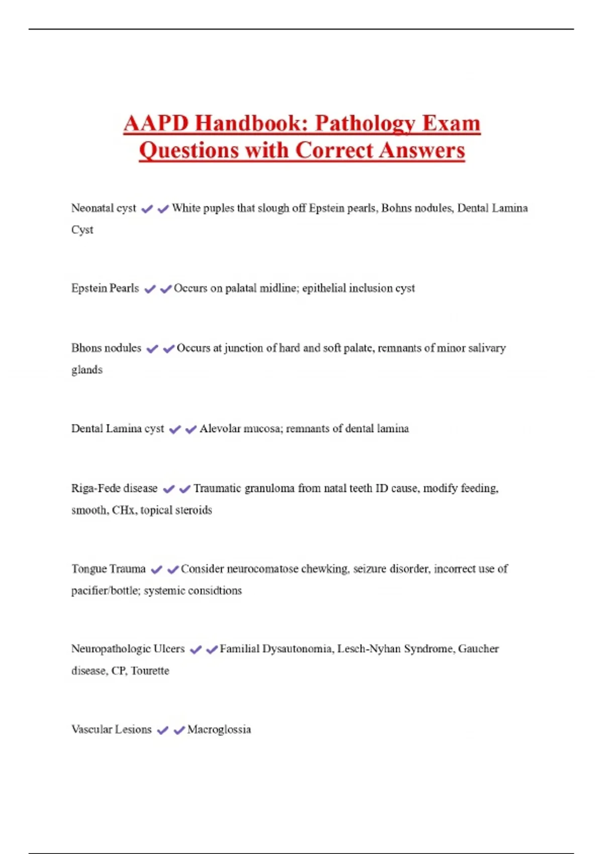 AAPD Handbook: Pathology Exam Questions with Correct Answers - AAPD ...