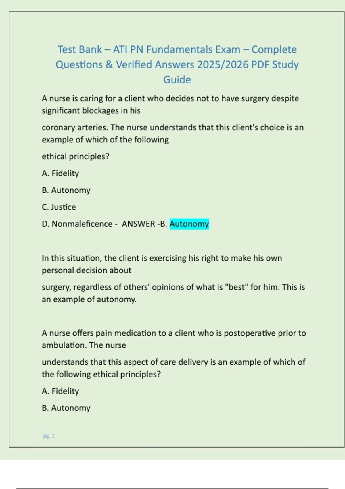 Test Bank – ATI PN Fundamentals Exam – Complete Questions & Verified ...