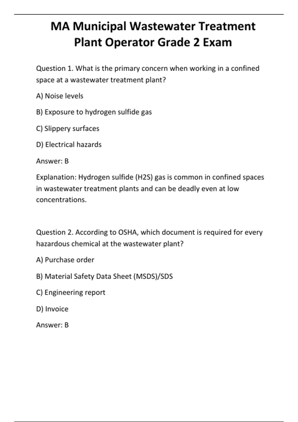 MA Municipal Wastewater Treatment Plant Operator Grade 2 Exam ...