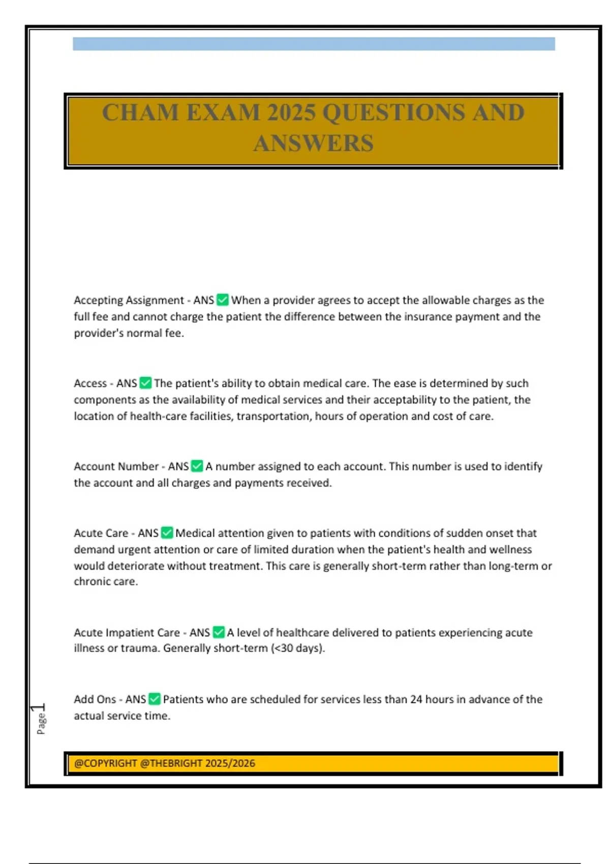 CHAM EXAM 2025 QUESTIONS AND ANSWERS - CHAM - Stuvia US