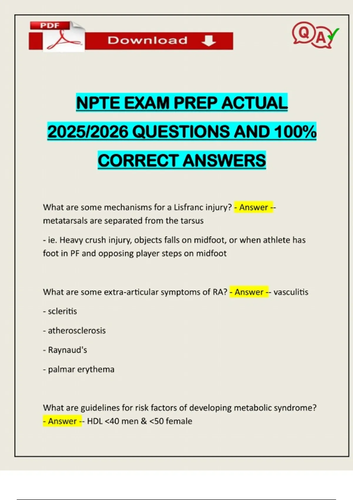 NPTE EXAM PREP ACTUAL 2025/2026 QUESTIONS AND 100% CORRECT ANSWERS ...