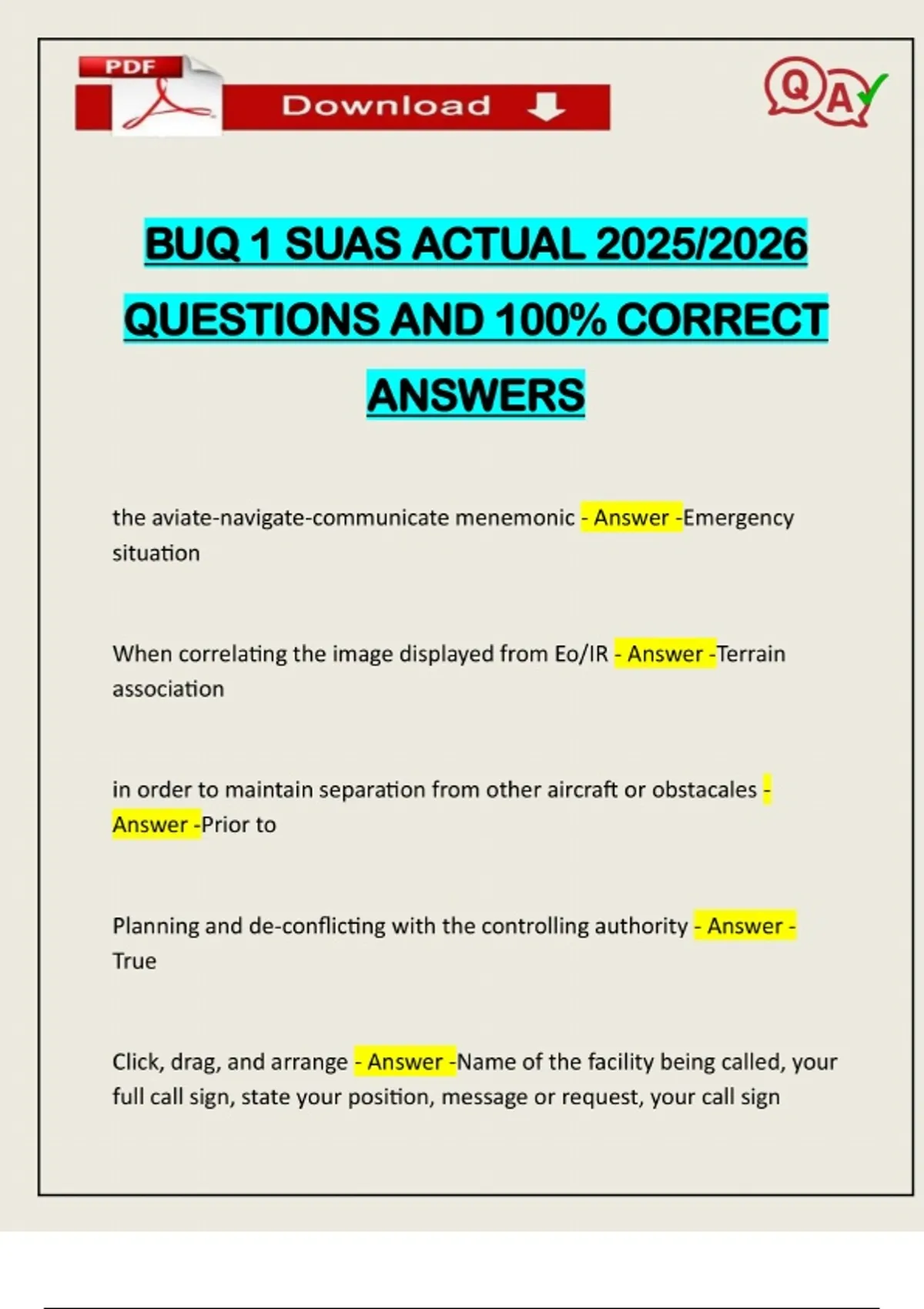 BUQ 1 SUAS ACTUAL 2025/2026 QUESTIONS AND 100% CORRECT ANSWERS - BUQ ...
