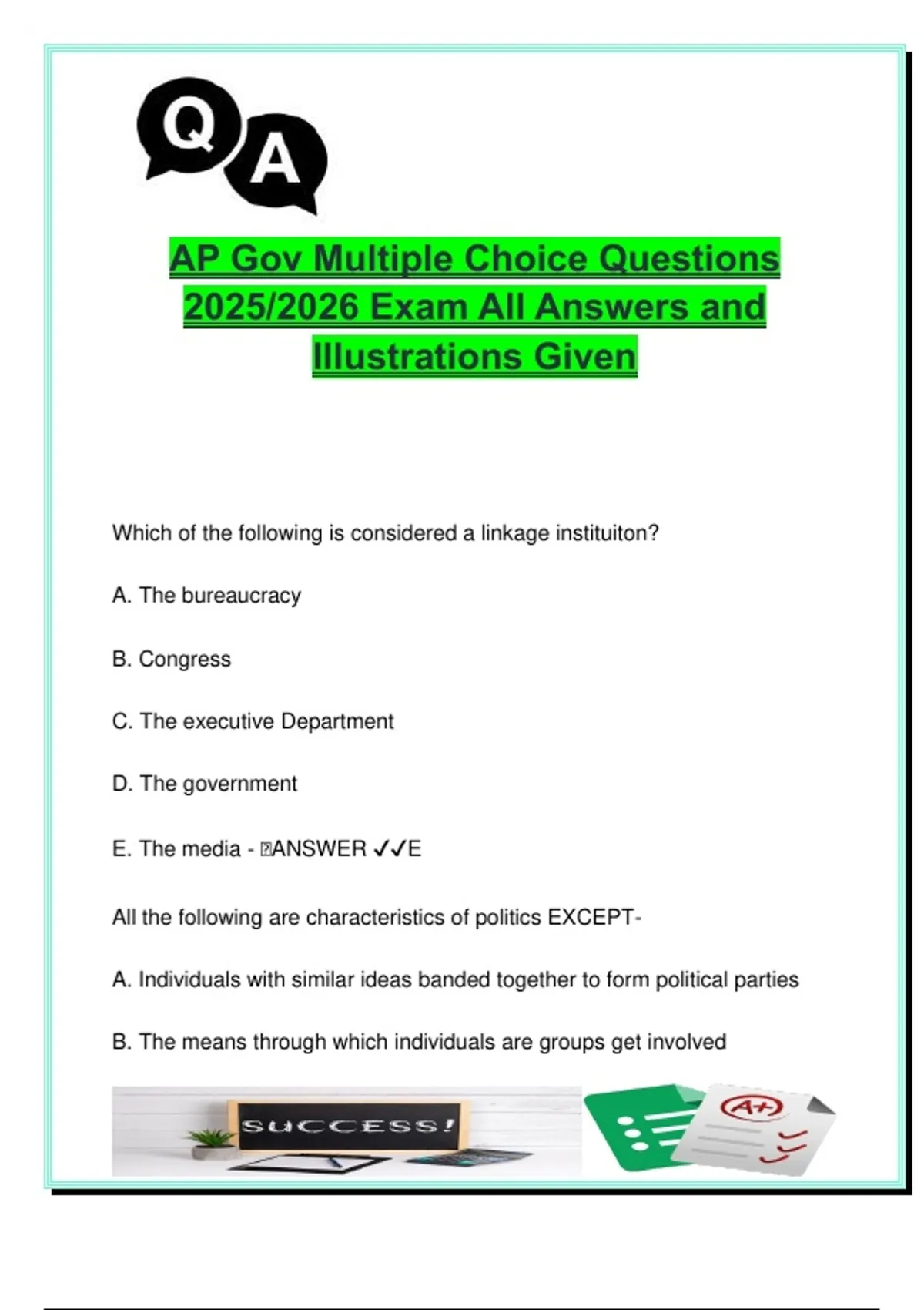 AP Gov Multiple Choice Questions 2025/2026 Exam All Answers and ...