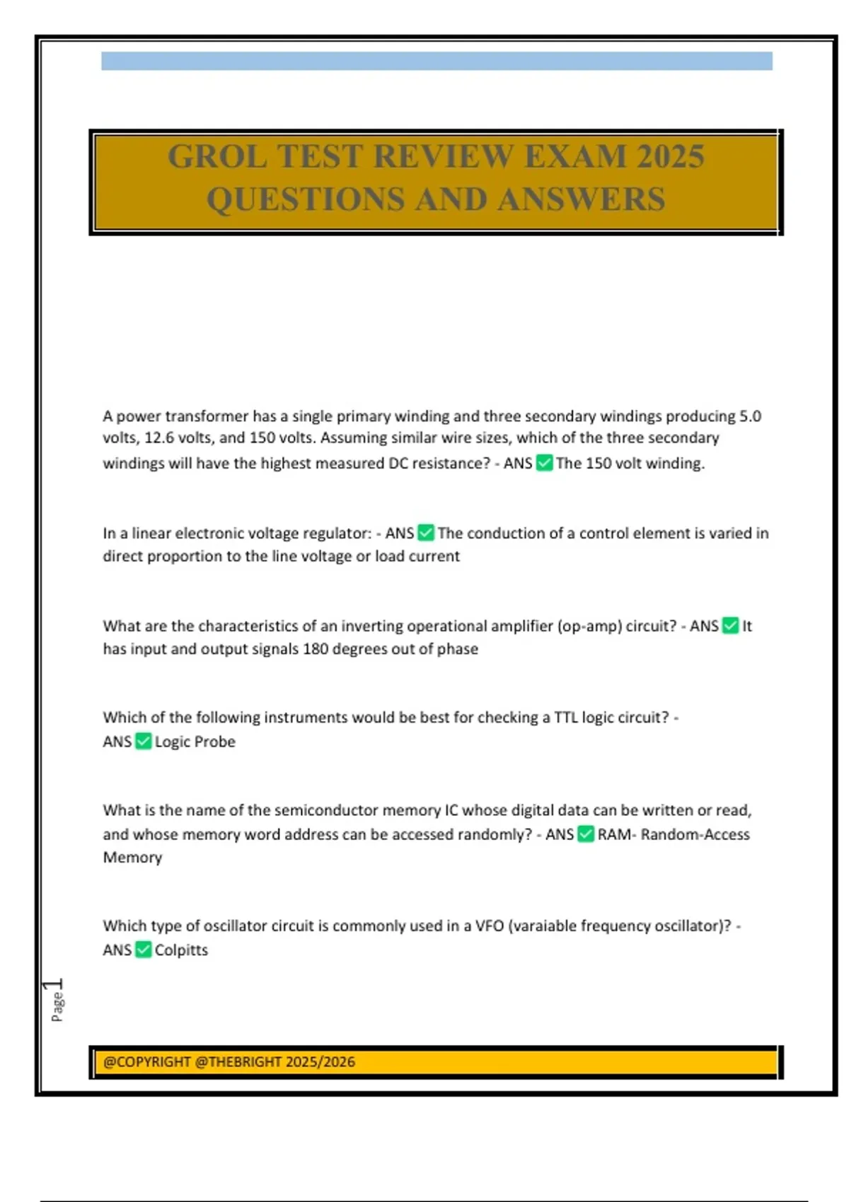 GROL TEST REVIEW EXAM 2025 QUESTIONS AND ANSWERS - GROL - Stuvia US