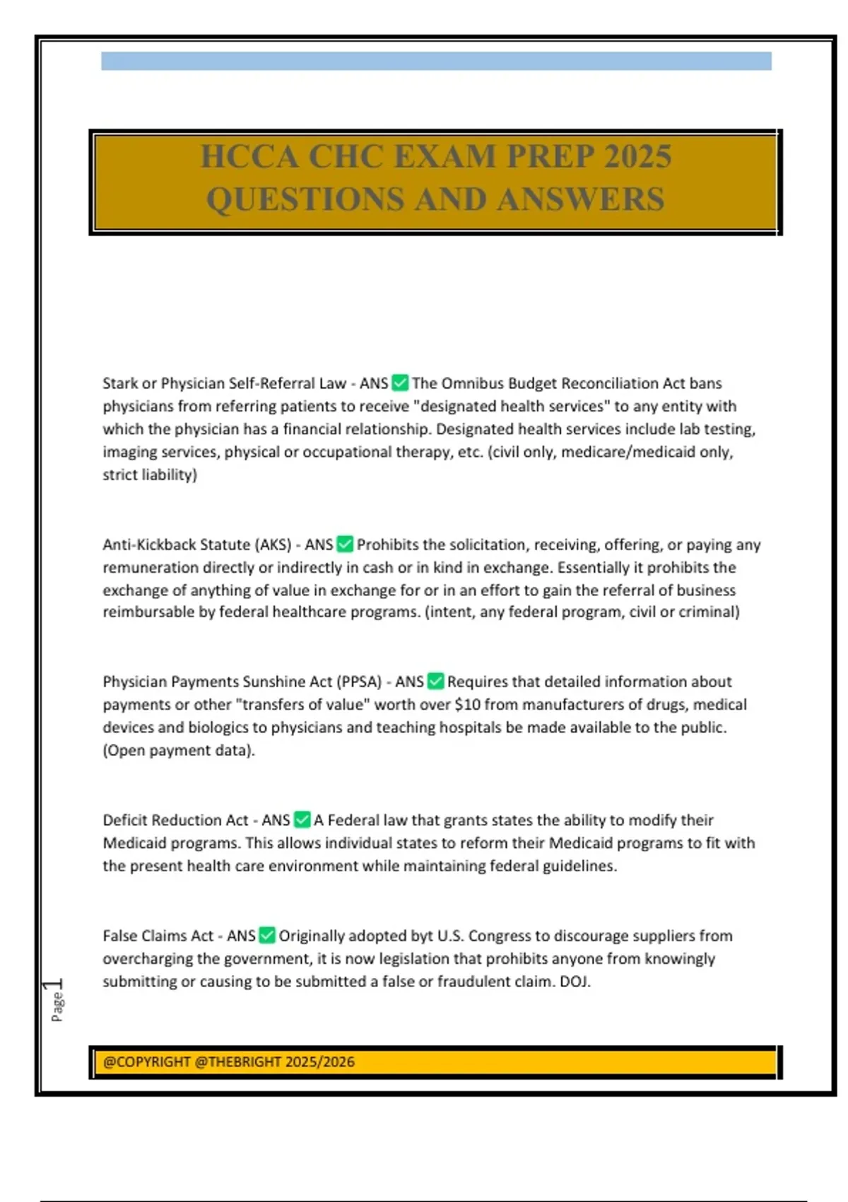 HCCA CHC EXAM PREP 2025 QUESTIONS AND ANSWERS - HCCA CHC - Stuvia US