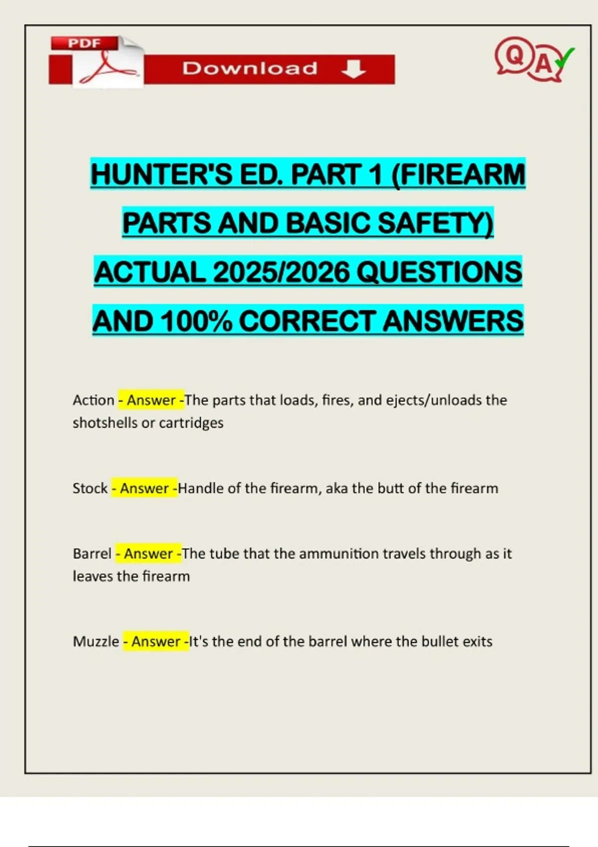 HUNTER'S ED. PART 1 (FIREARM PARTS AND BASIC SAFETY) ACTUAL 2025/2026 ...