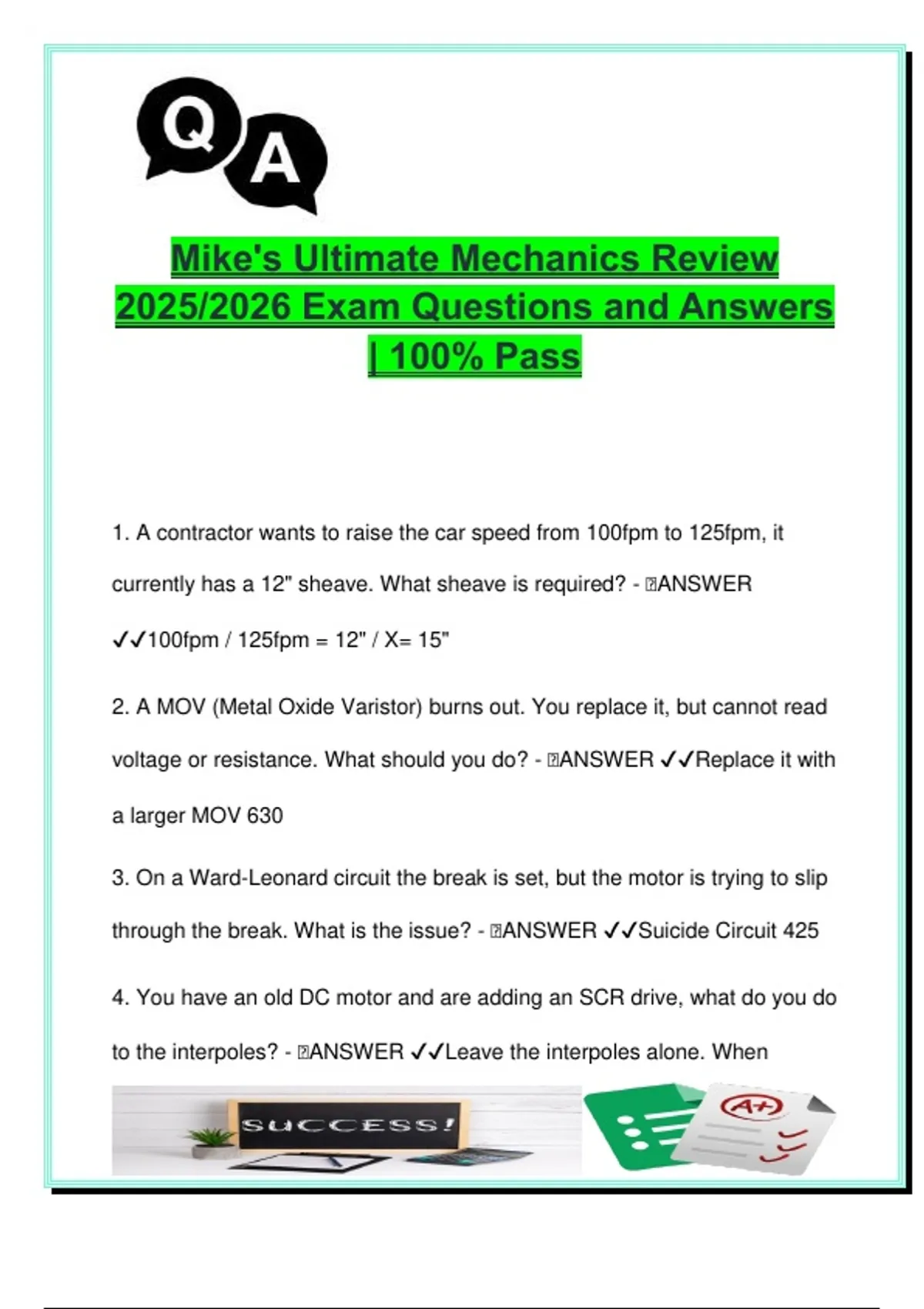 Mike's Ultimate Mechanics Review 2025/2026 Exam Questions and Answers ...