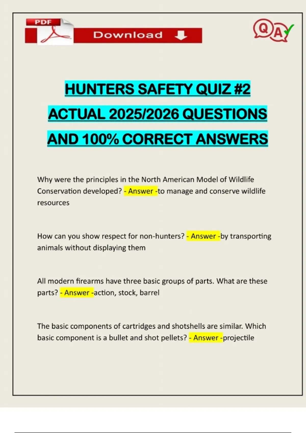 HUNTERS SAFETY QUIZ #2 ACTUAL 2025/2026 QUESTIONS AND 100% CORRECT ...