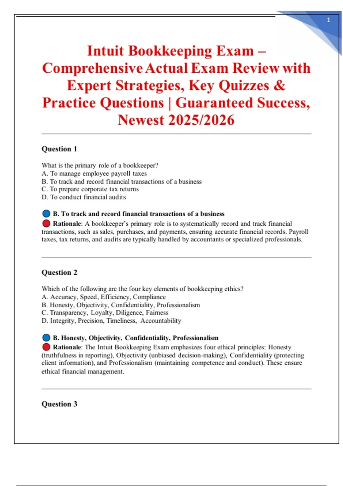 Intuit Bookkeeping Exam – Comprehensive Actual Exam Review with Expert ...