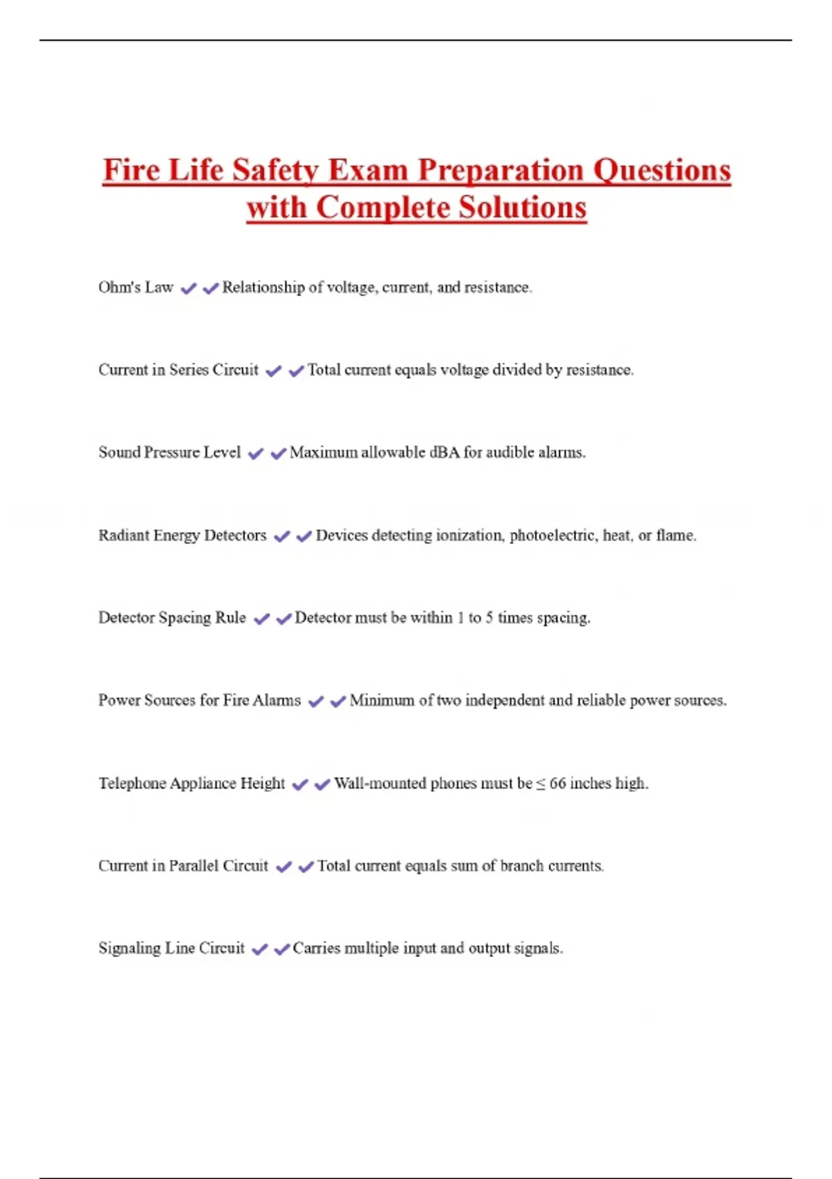 Fire Life Safety Exam Preparation Questions with Complete Solutions ...