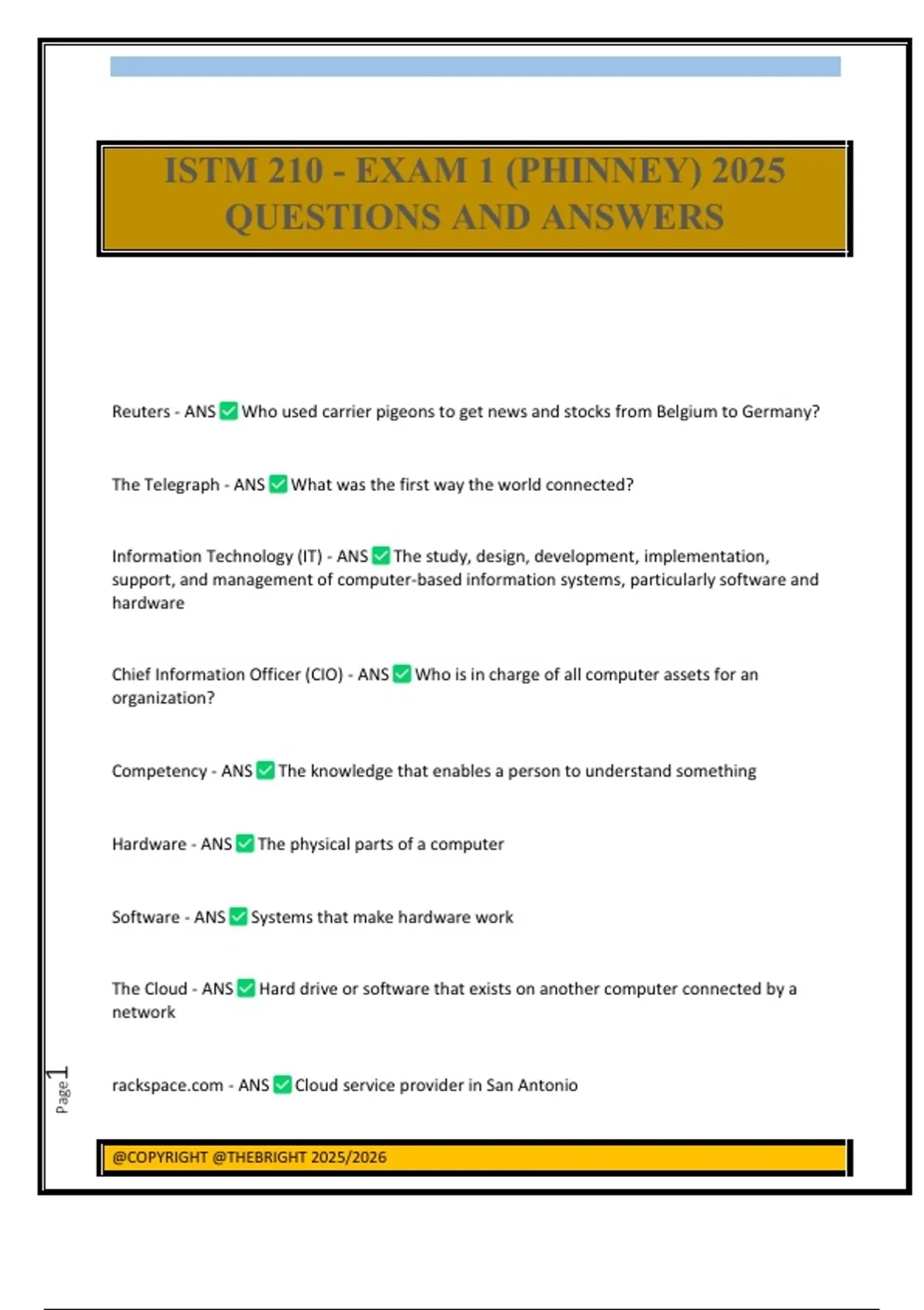 ISTM 210 - EXAM 1 (PHINNEY) 2025 QUESTIONS AND ANSWERS - ISTM 210 ...