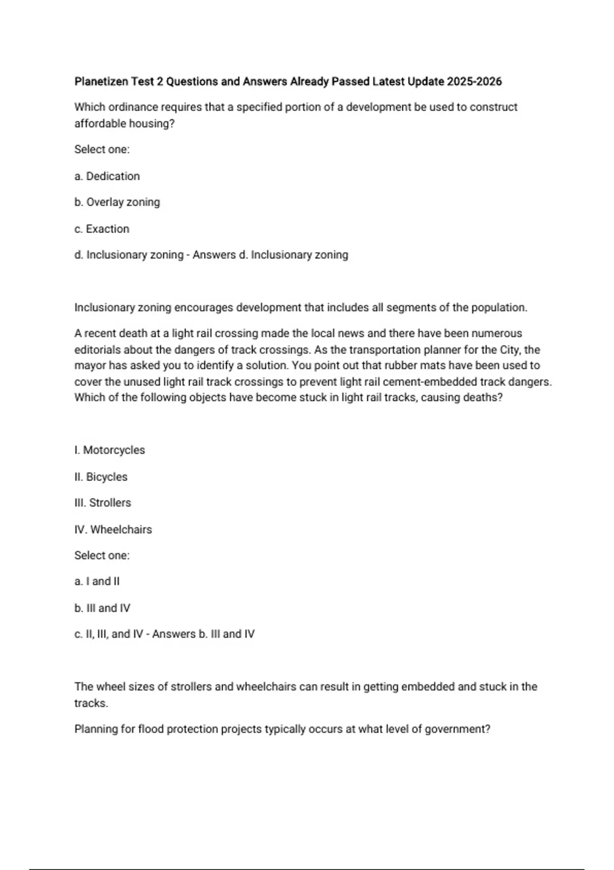 Planetizen Test 2 Questions and Answers Already Passed Latest Update ...