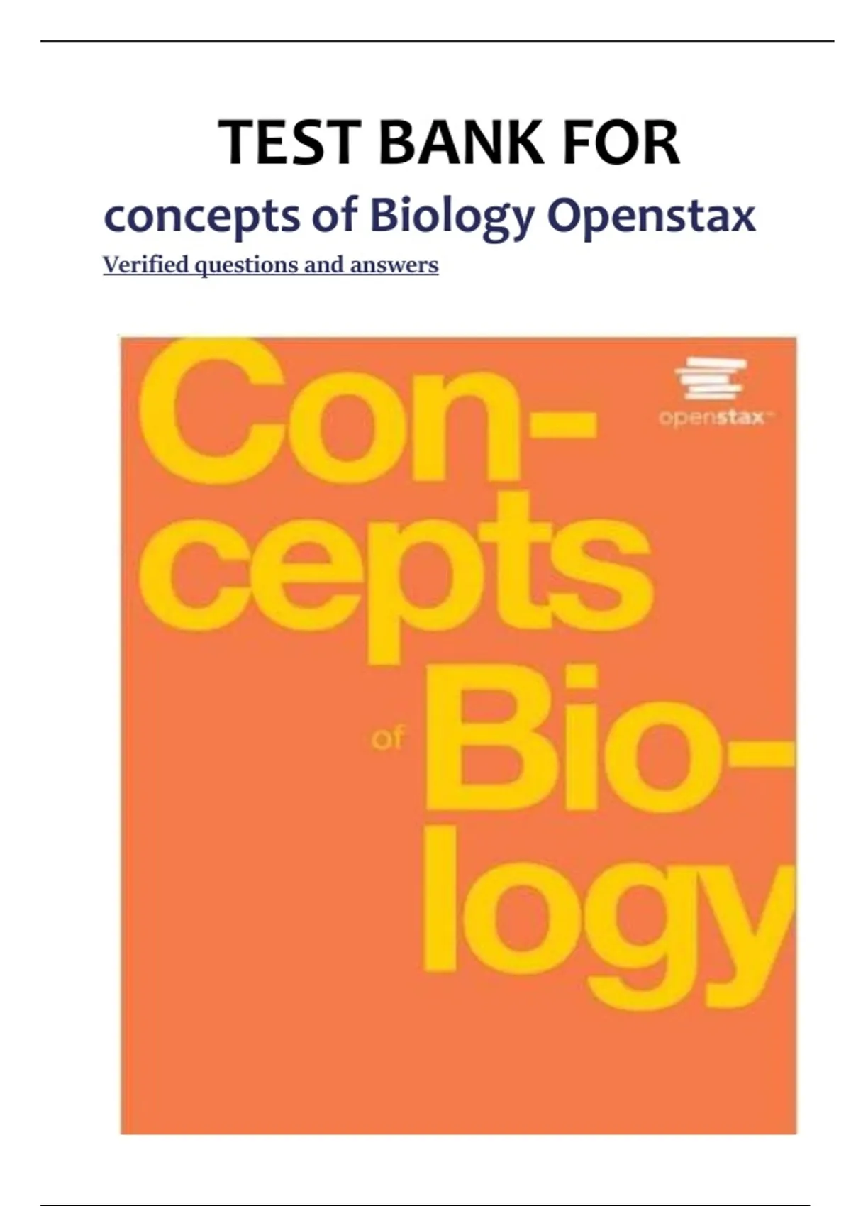Test bank for concepts of Biology Openstax .Latest version 2026 ...
