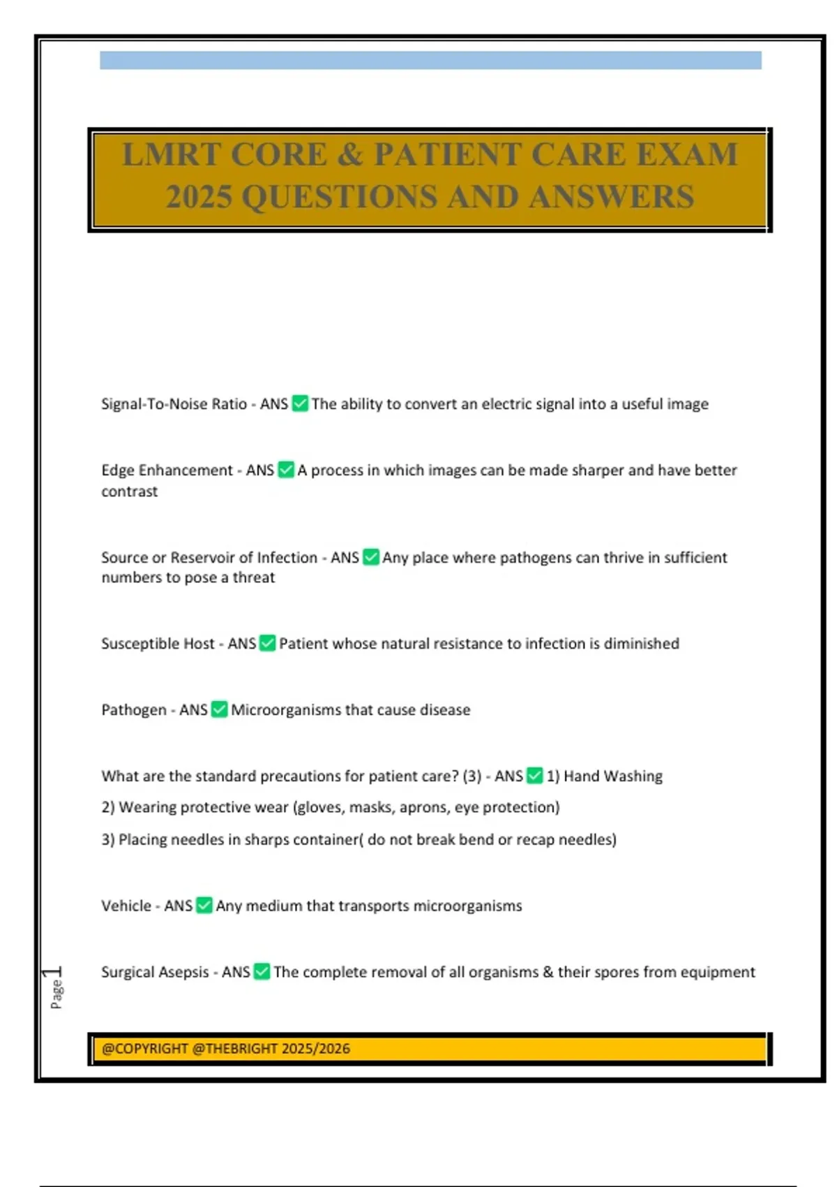 LMRT CORE & PATIENT CARE EXAM 2025 QUESTIONS AND ANSWERS - LMRT - Stuvia US