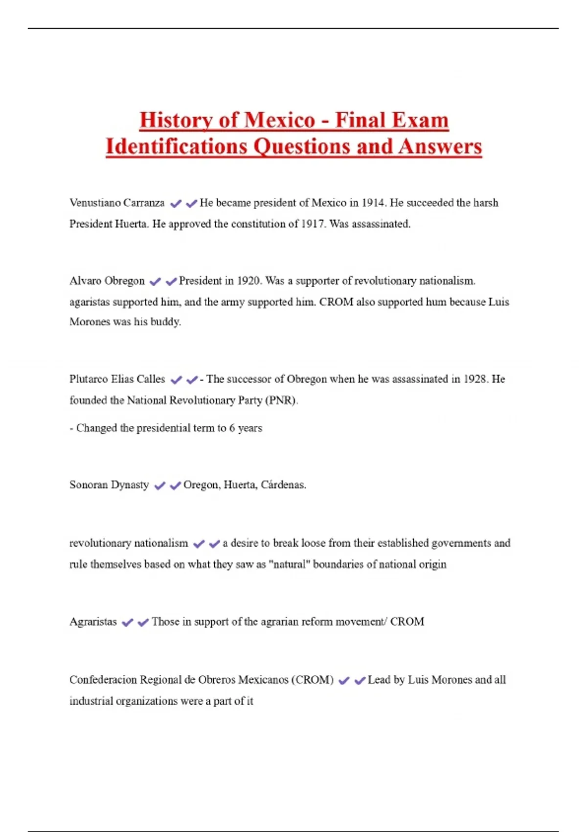 HISTORY OF MEXICO EXAM PACK WITH COMPLETE SOLUTIONS - Stuvia US