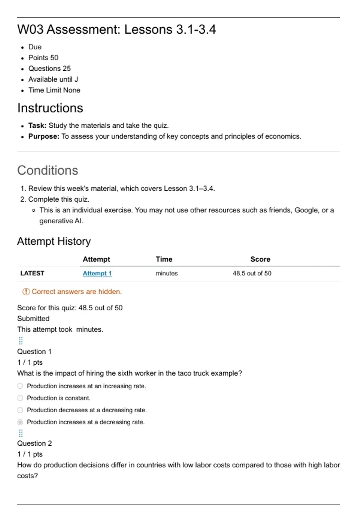 BYU-PATHWAY WORLDWIDE: ECON100 (ECON 100) | W03 Assessment_ Lessons 3.1-3.4 | complete Questions ...