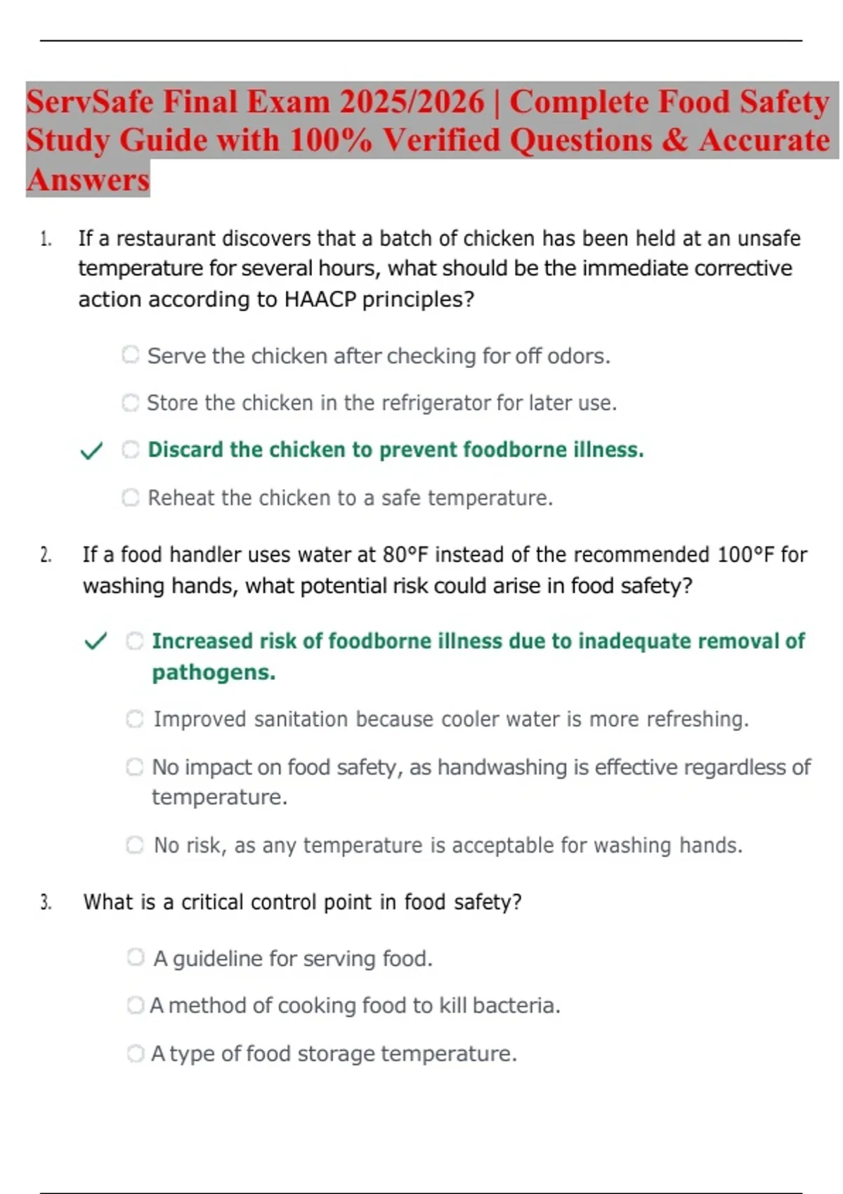 ServSafe Final Exam 2025/2026 | Complete Food Safety Study Guide with ...
