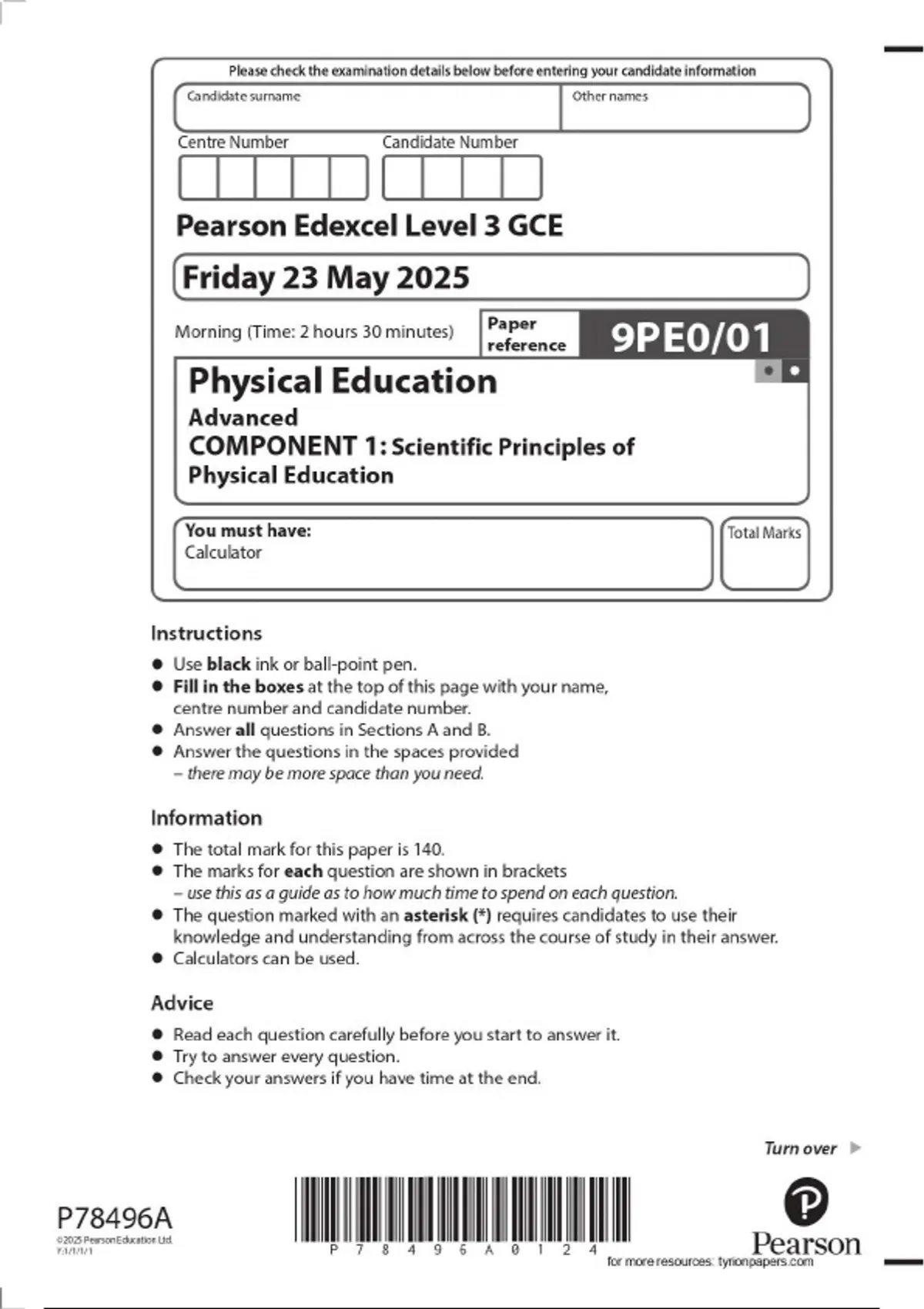 A-Level EDEXCEL 2025 Physical Education Paper 1 - Component 1 - Stuvia UK