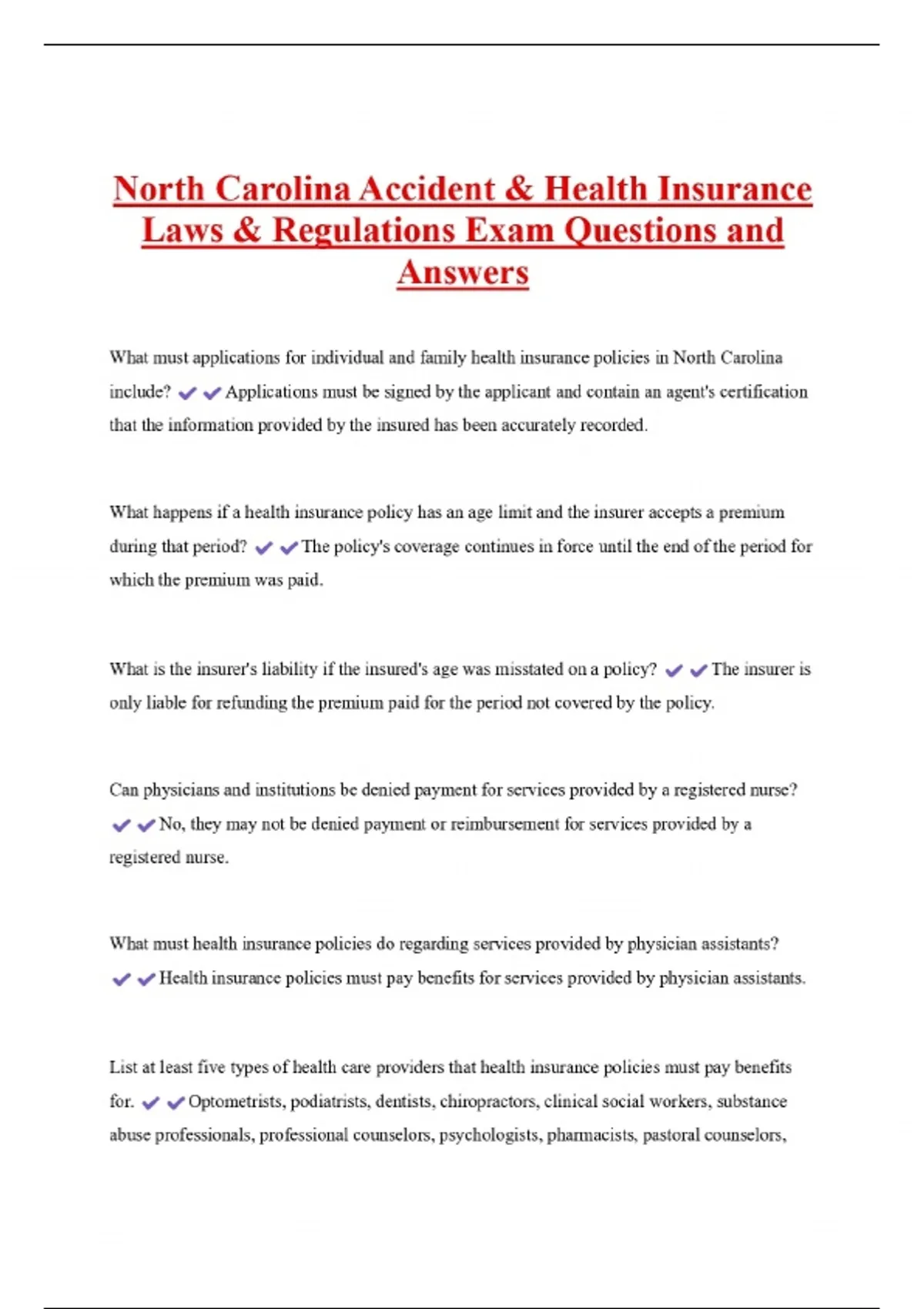 North Carolina Accident & Health Insurance Laws & Regulations Exam ...