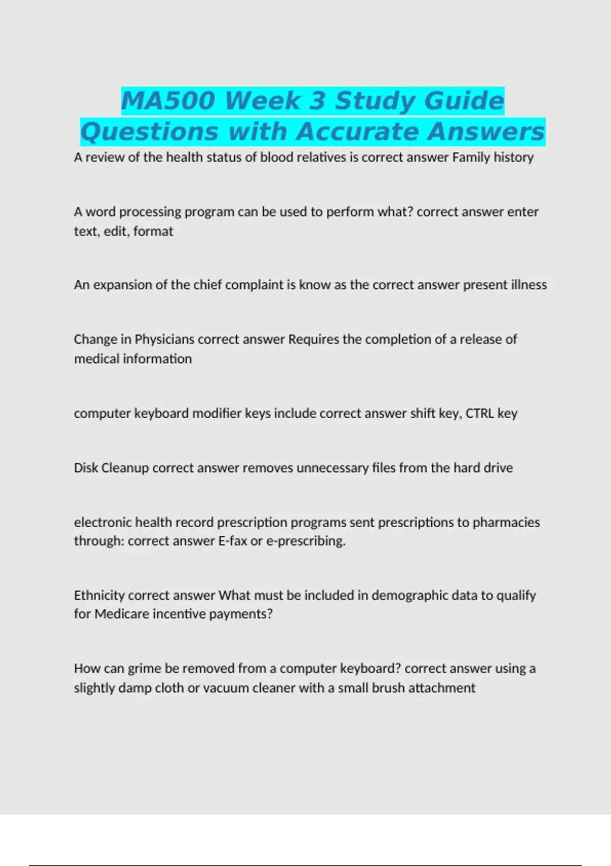 MA500 Week 3 Study Guide Questions with Accurate Answers - Economists ...