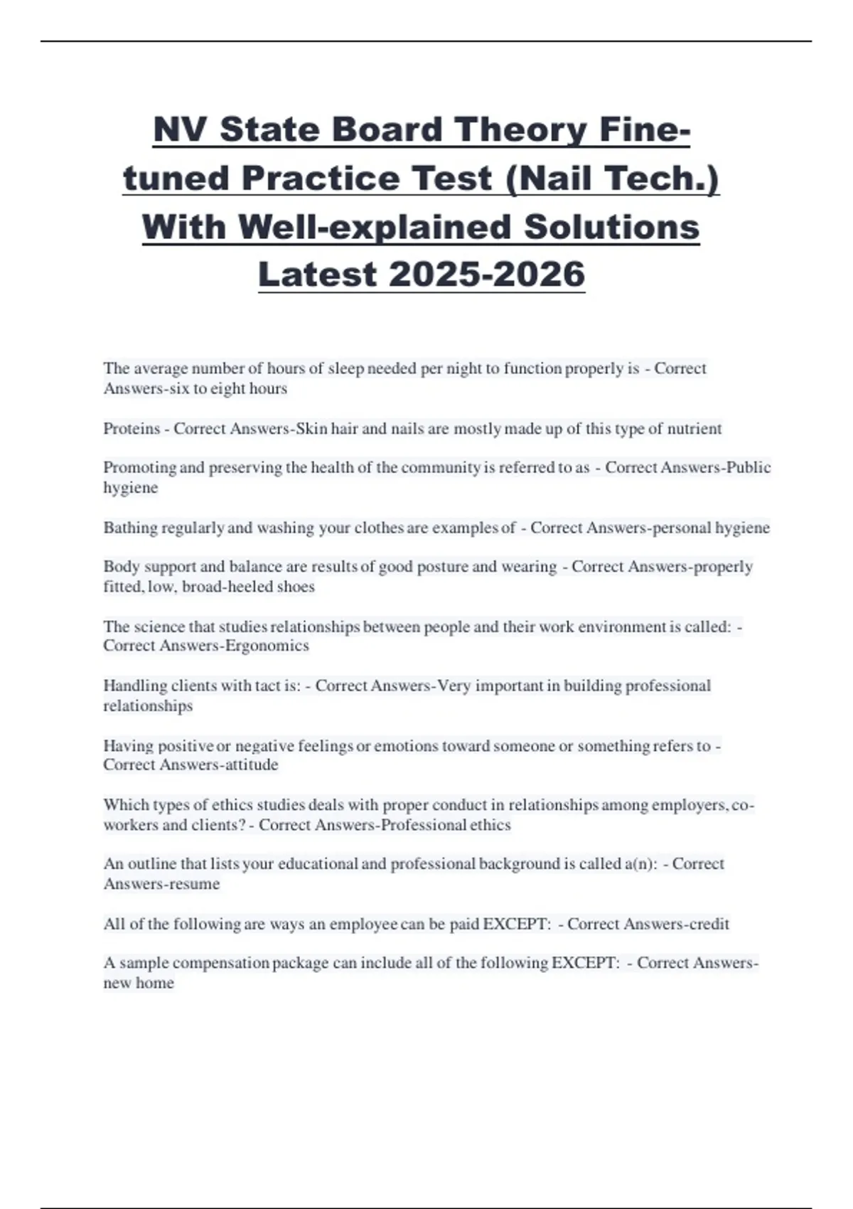 NV State Board Theory Nail Technician Fine-Tuned Practice Test – Latest ...