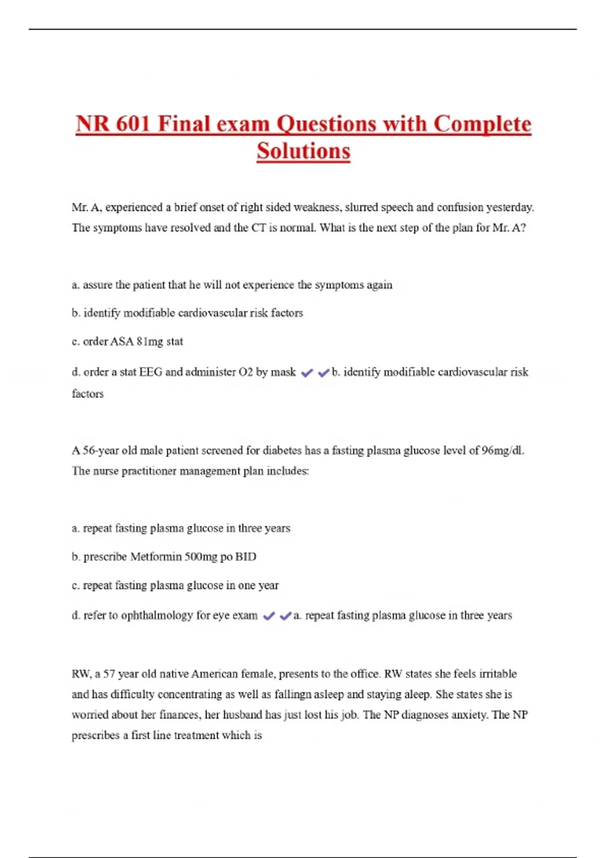 NR 601 Final exam Questions with Complete Solutions - NR 601 ...
