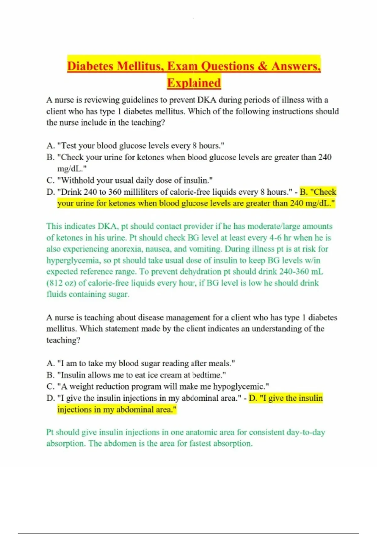Diabetes Mellitus, Exam Questions & Answers, Explained - Diabetes ...