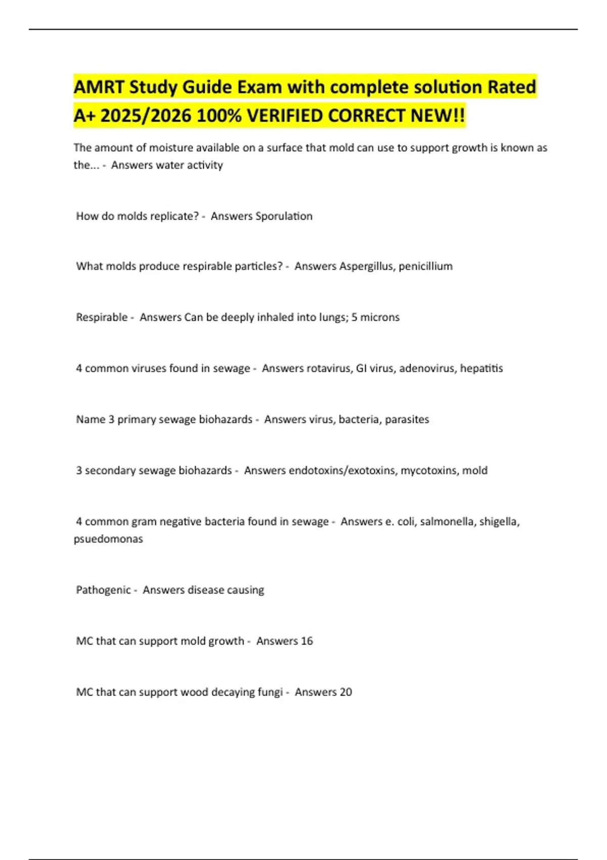 AMRT Study Guide Exam with complete solution Rated A+ 2025/2026 100% ...
