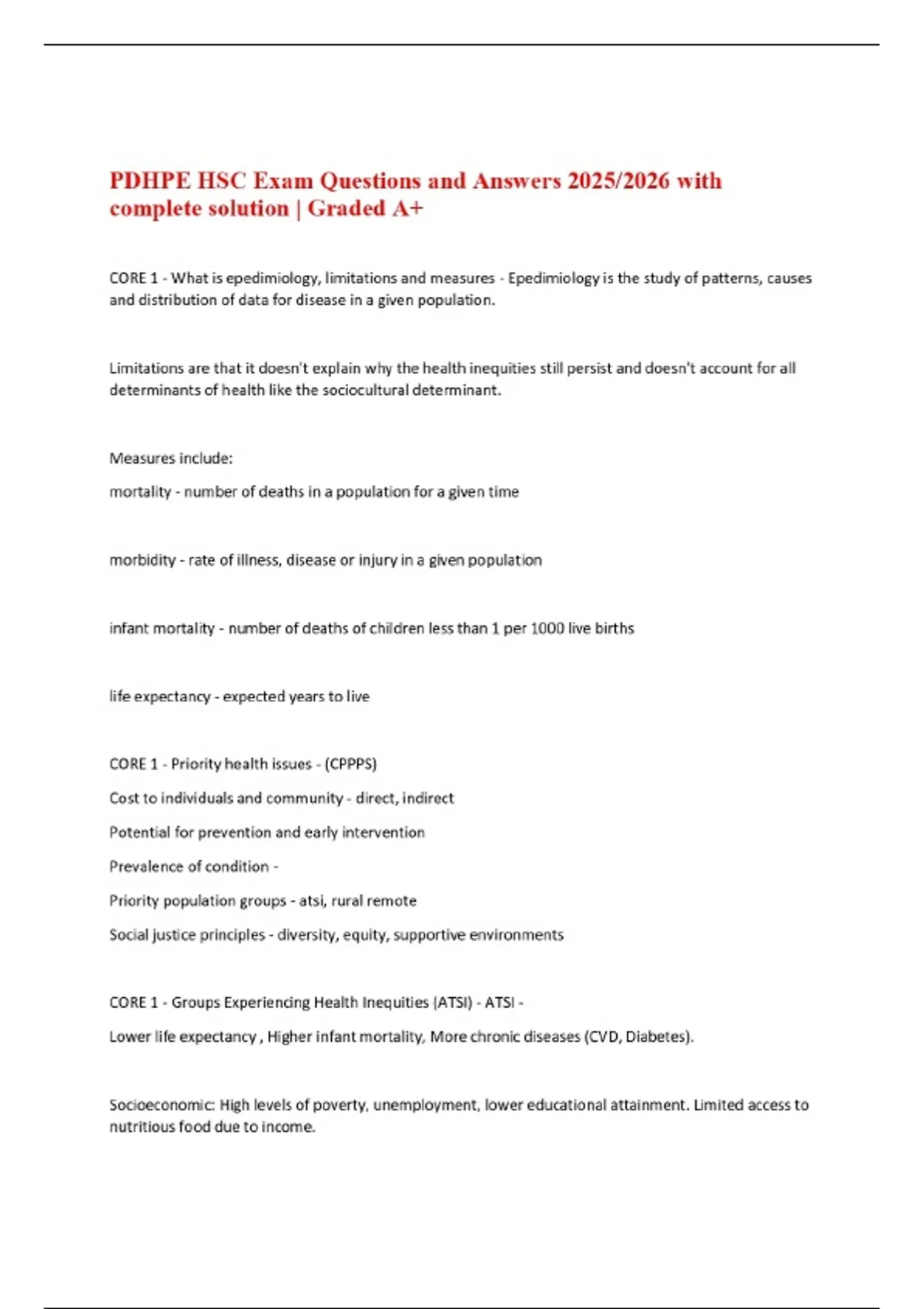 PDHPE HSC Exam Questions and Answers 2025/2026 with complete solution ...