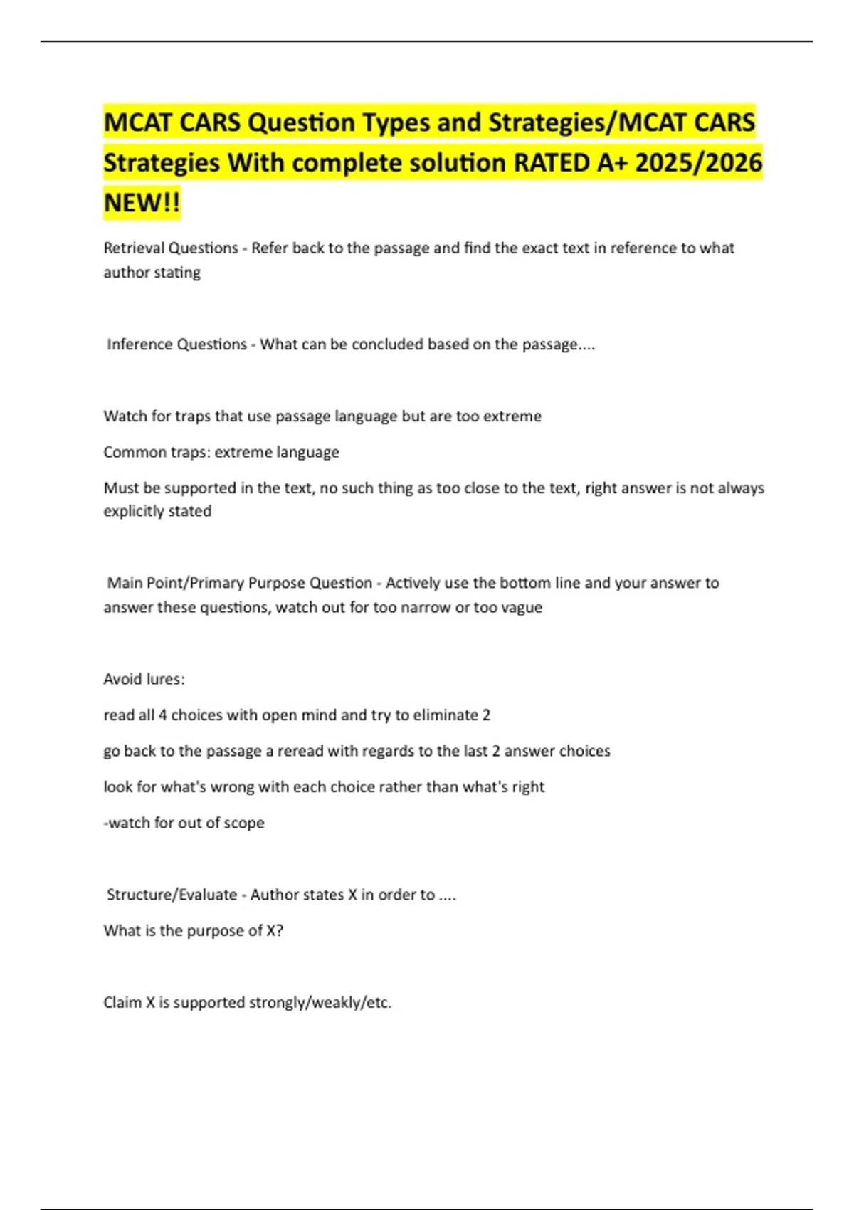 MCAT CARS Question Types and Strategies/MCAT CARS Strategies With ...