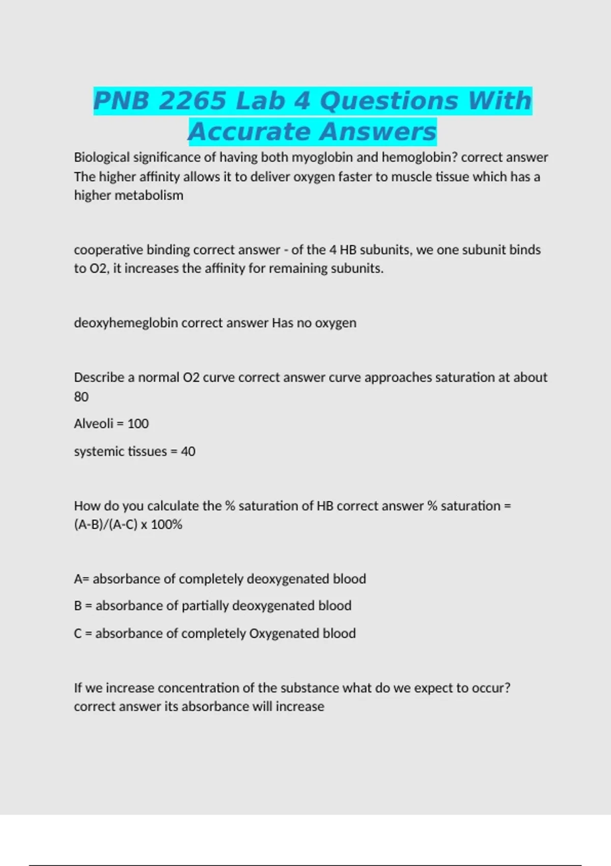 PNB 2265 Lab 4 Questions With Accurate Answers - Nursing - Stuvia US