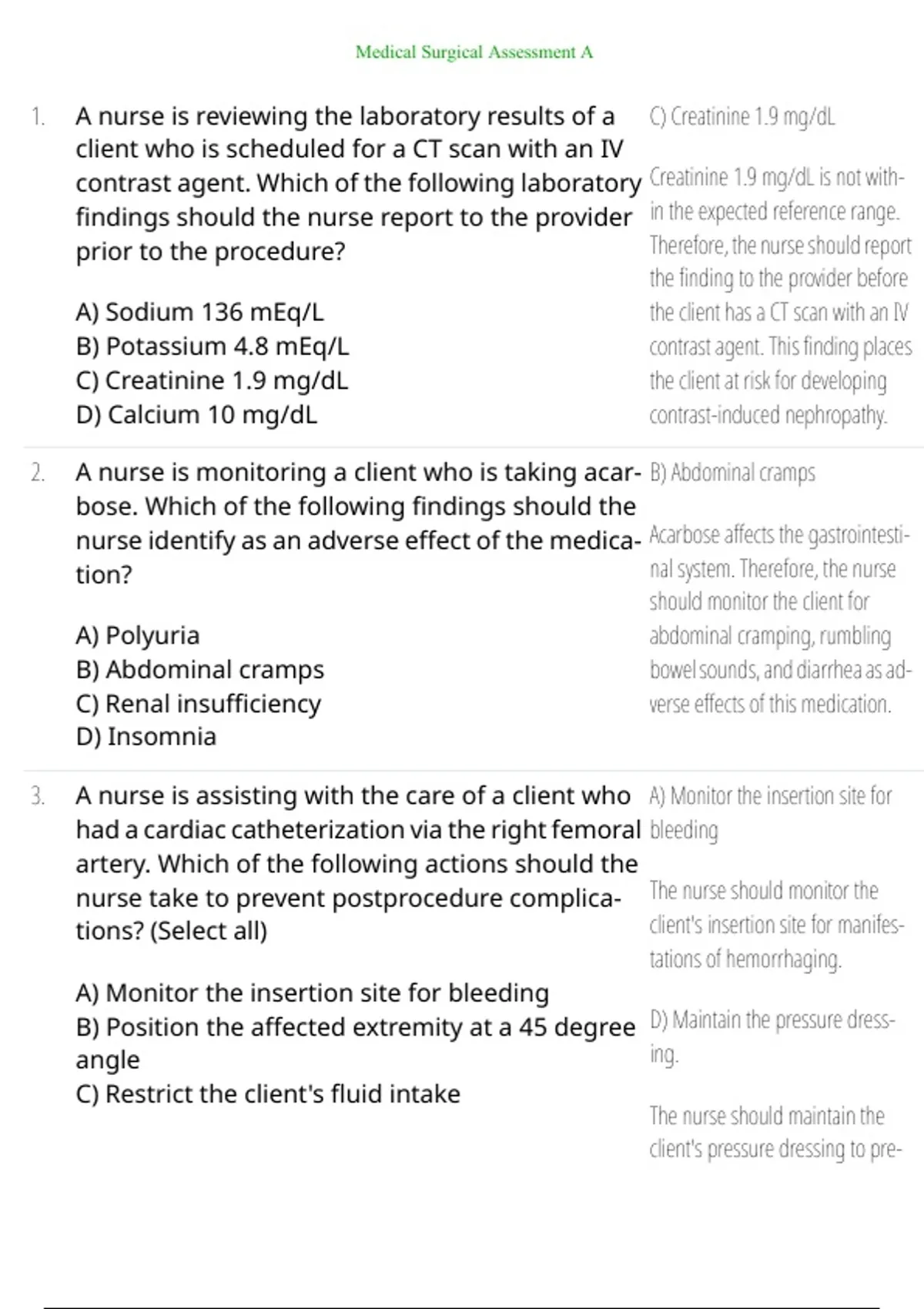 Medical Surgical Assessment A | 2025 Updated Nursing Exam Guide ...
