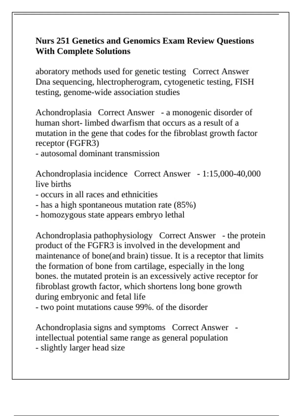 Nurs 251 Genetics and Genomics Exam Review Questions With Complete ...