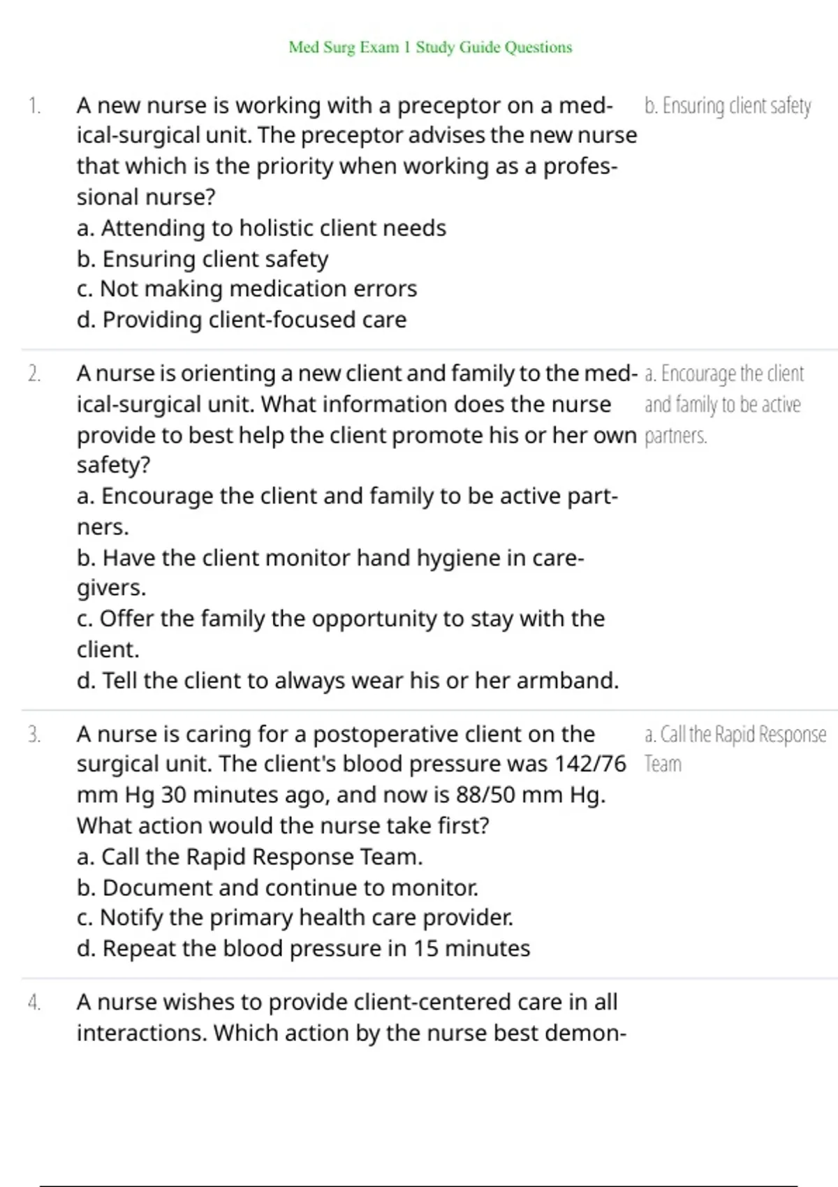 Med Surg Exam 1 Study Guide Questions | 2025 Updated Nursing Prep ...