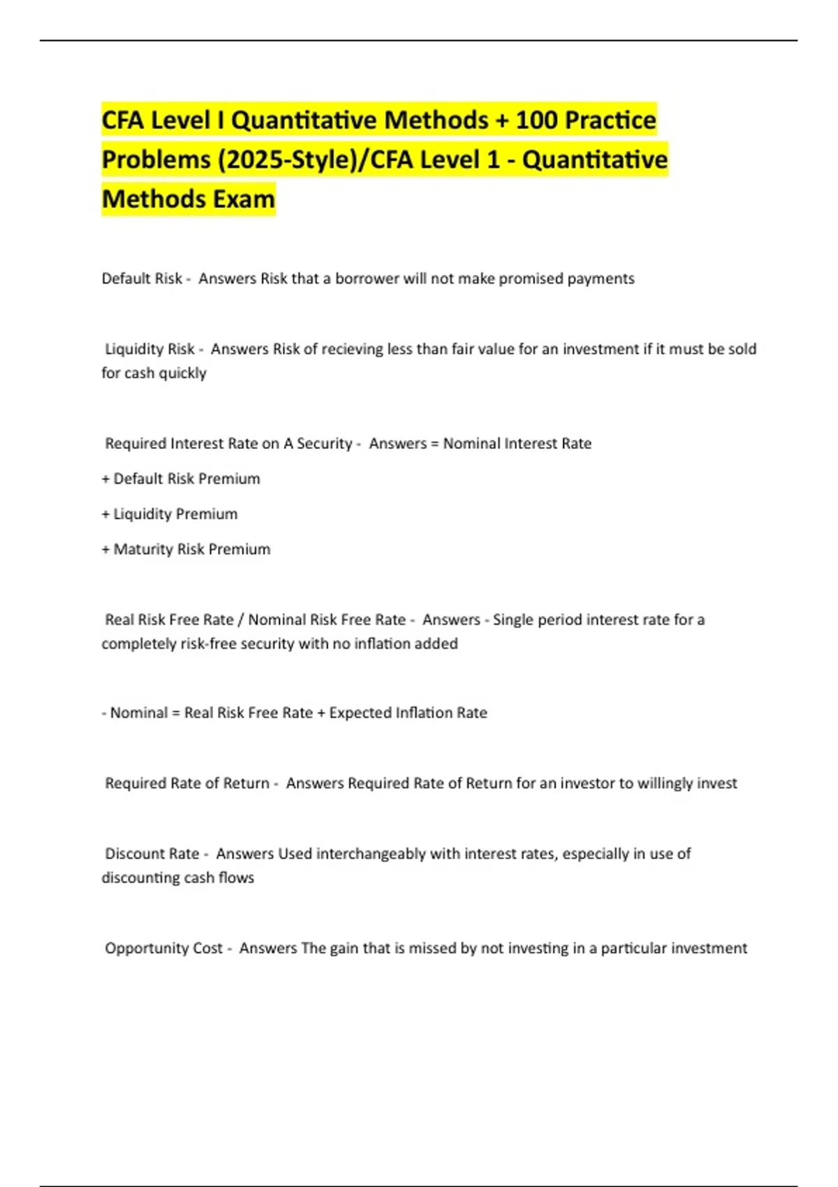 CFA Level I Quantitative Methods + 100 Practice Problems (2025-Style)/CFA Level 1 - Quantitative ...