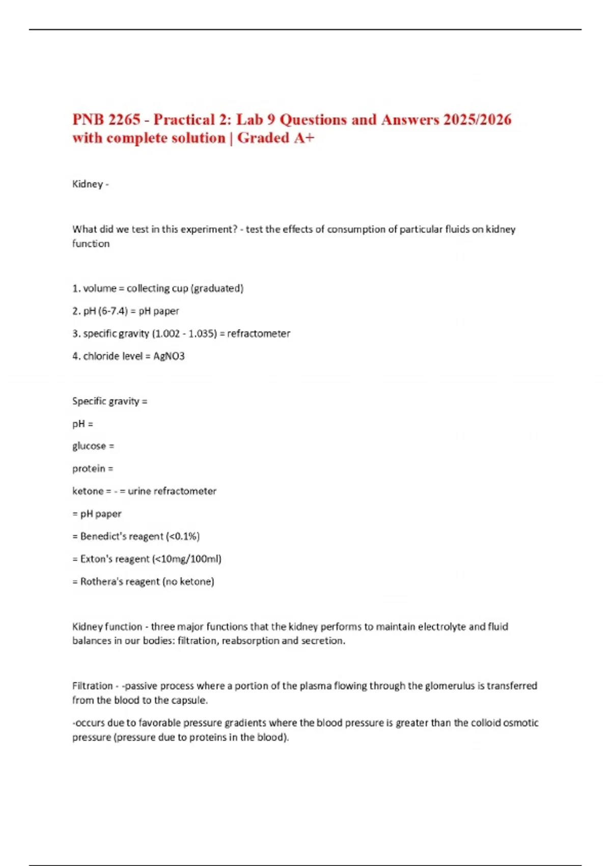 PNB 2265 - Practical 2: Lab 9 Questions and Answers 2025/2026 with ...