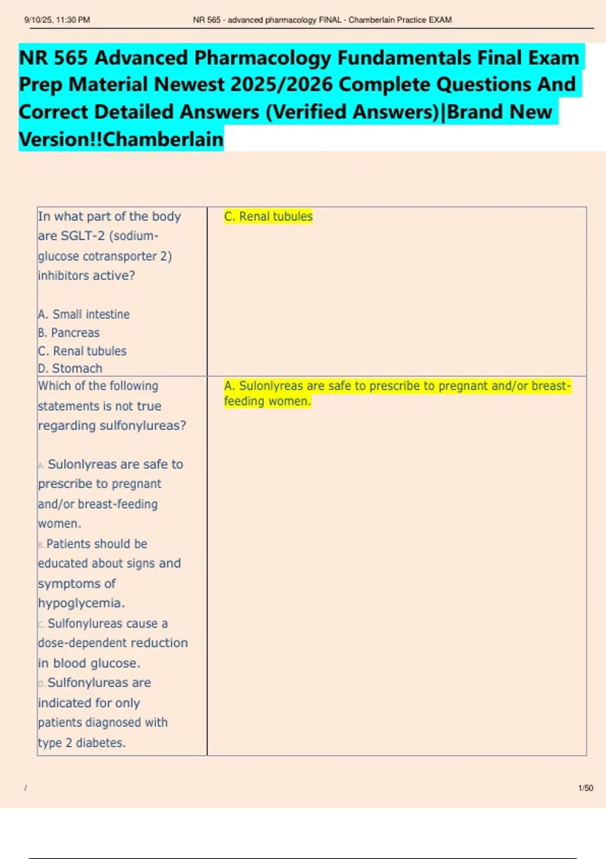 NR 565 Advanced Pharmacology Fundamentals Final Exam Prep Material ...