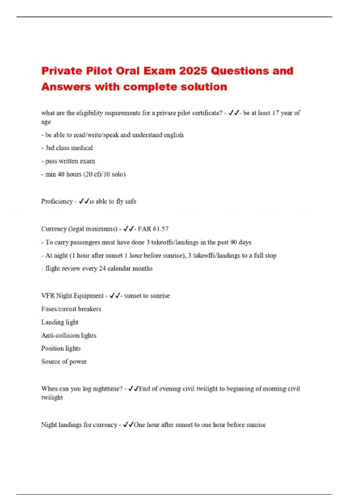 Private Pilot Oral Exam 2025 Questions and Answers with complete ...