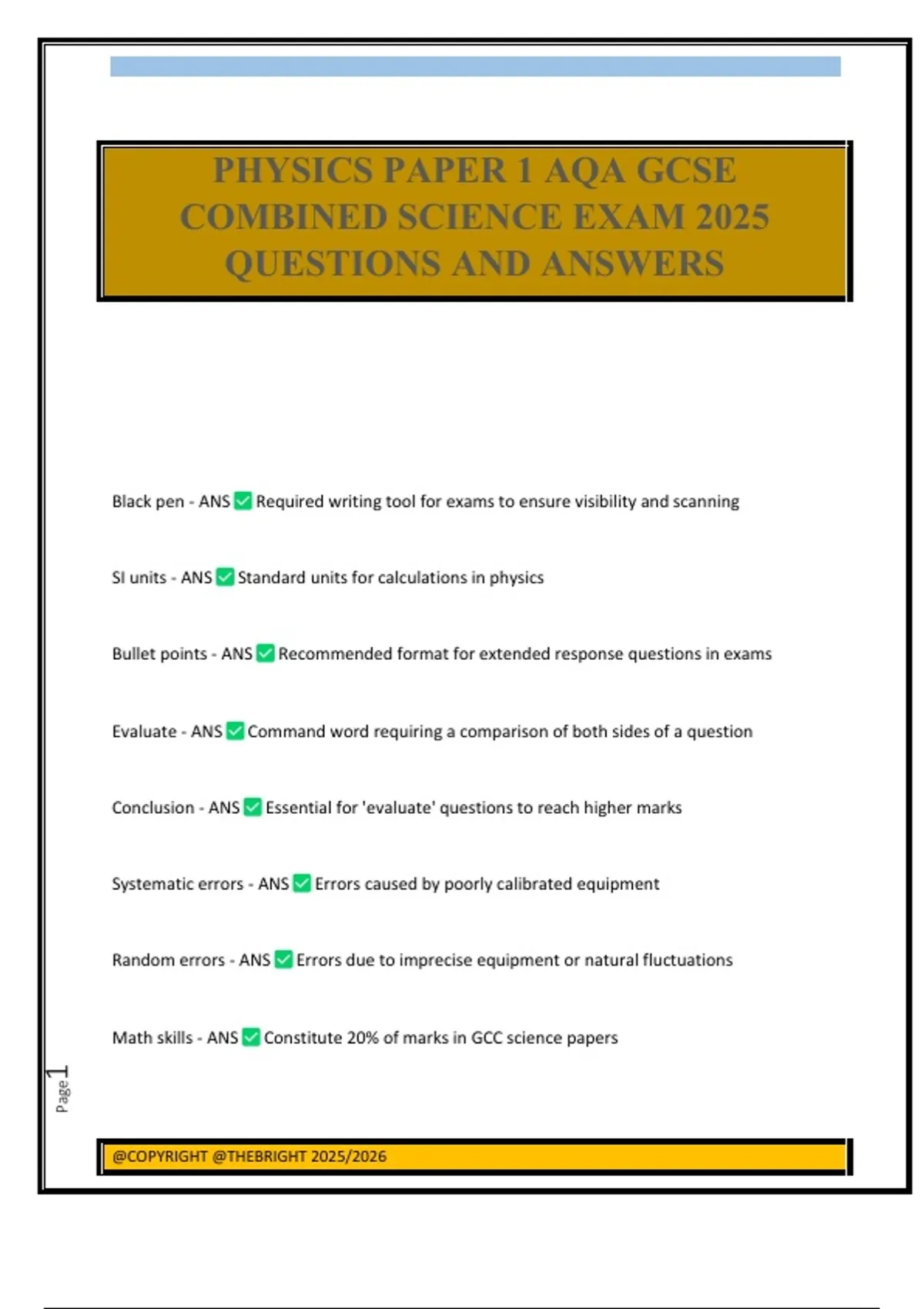 PHYSICS PAPER 1 AQA GCSE COMBINED SCIENCE EXAM 2025 QUESTIONS AND ...