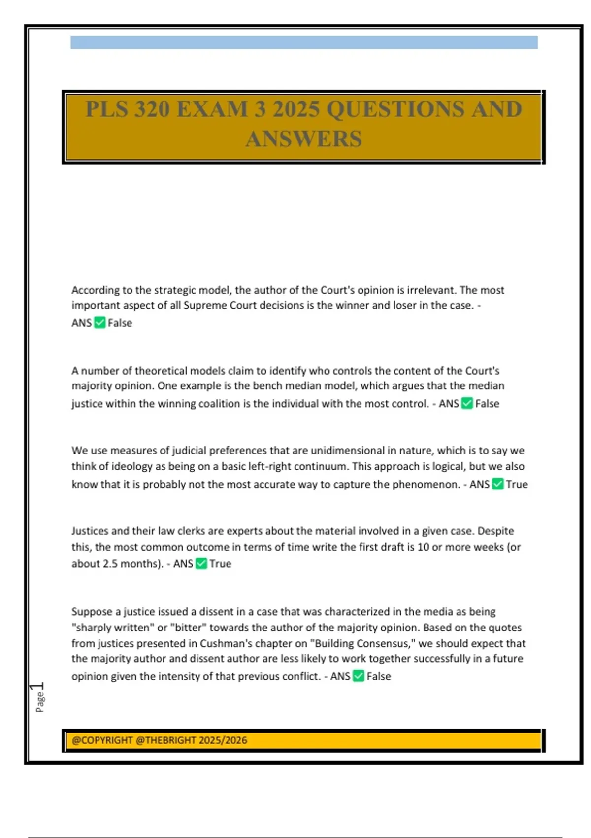 PLS 320 EXAM 3 2025 QUESTIONS AND ANSWERS - PLS 320 - Stuvia US