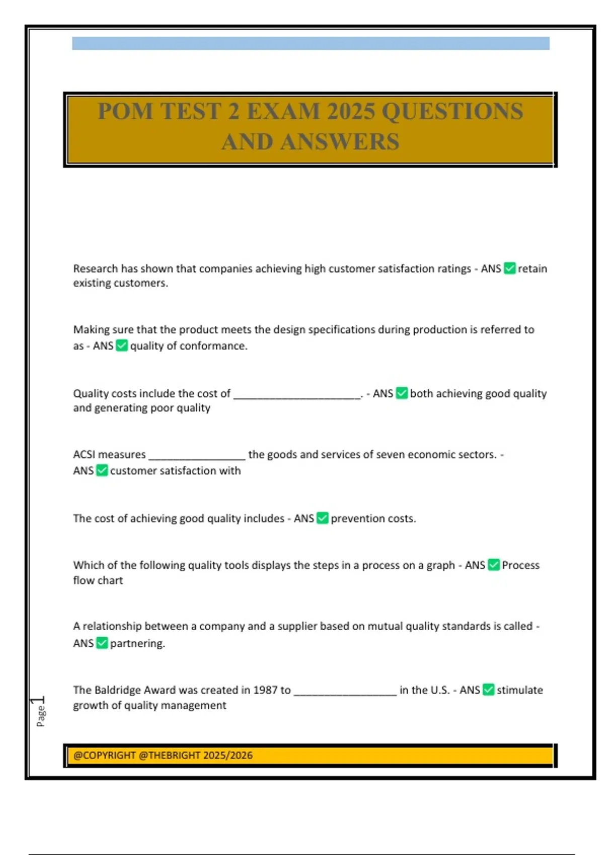 POM TEST 2 EXAM 2025 QUESTIONS AND ANSWERS - POM - Stuvia US