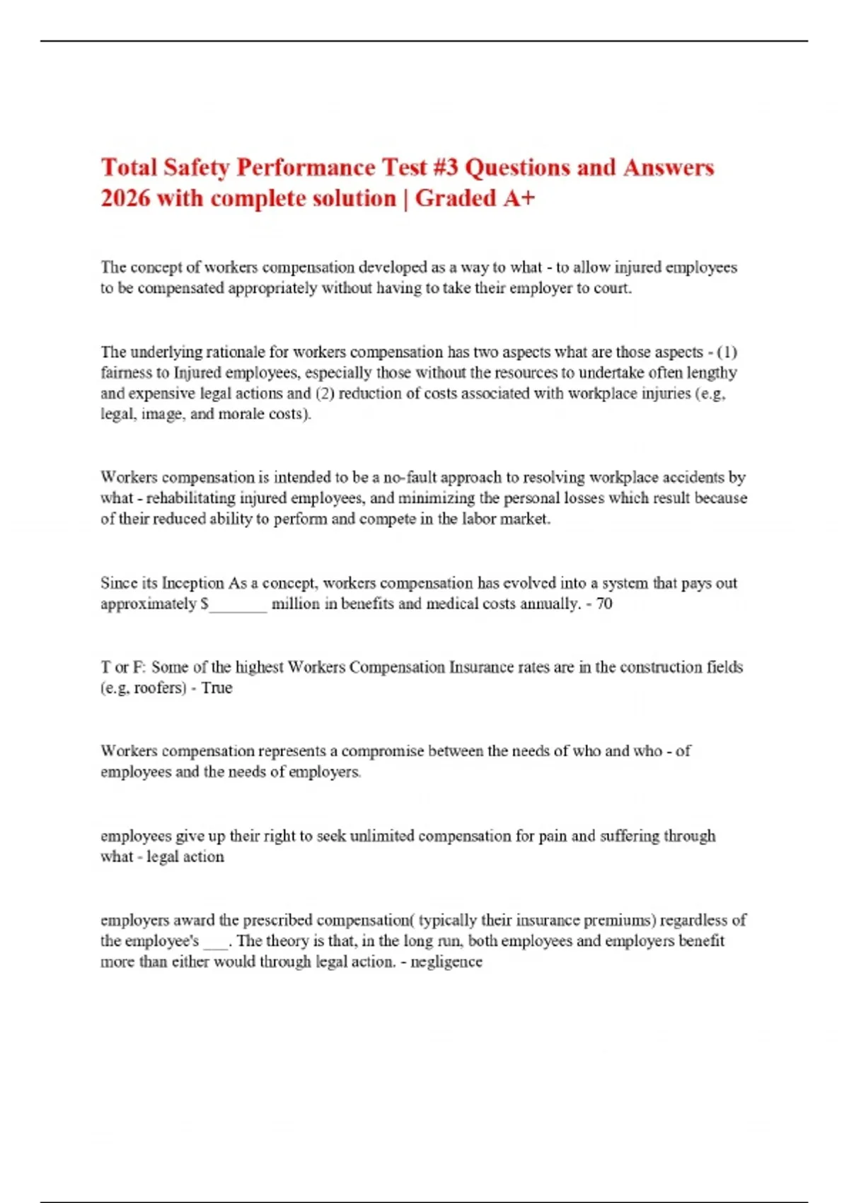 Total Safety Performance Test #3 Questions and Answers 2026 with ...