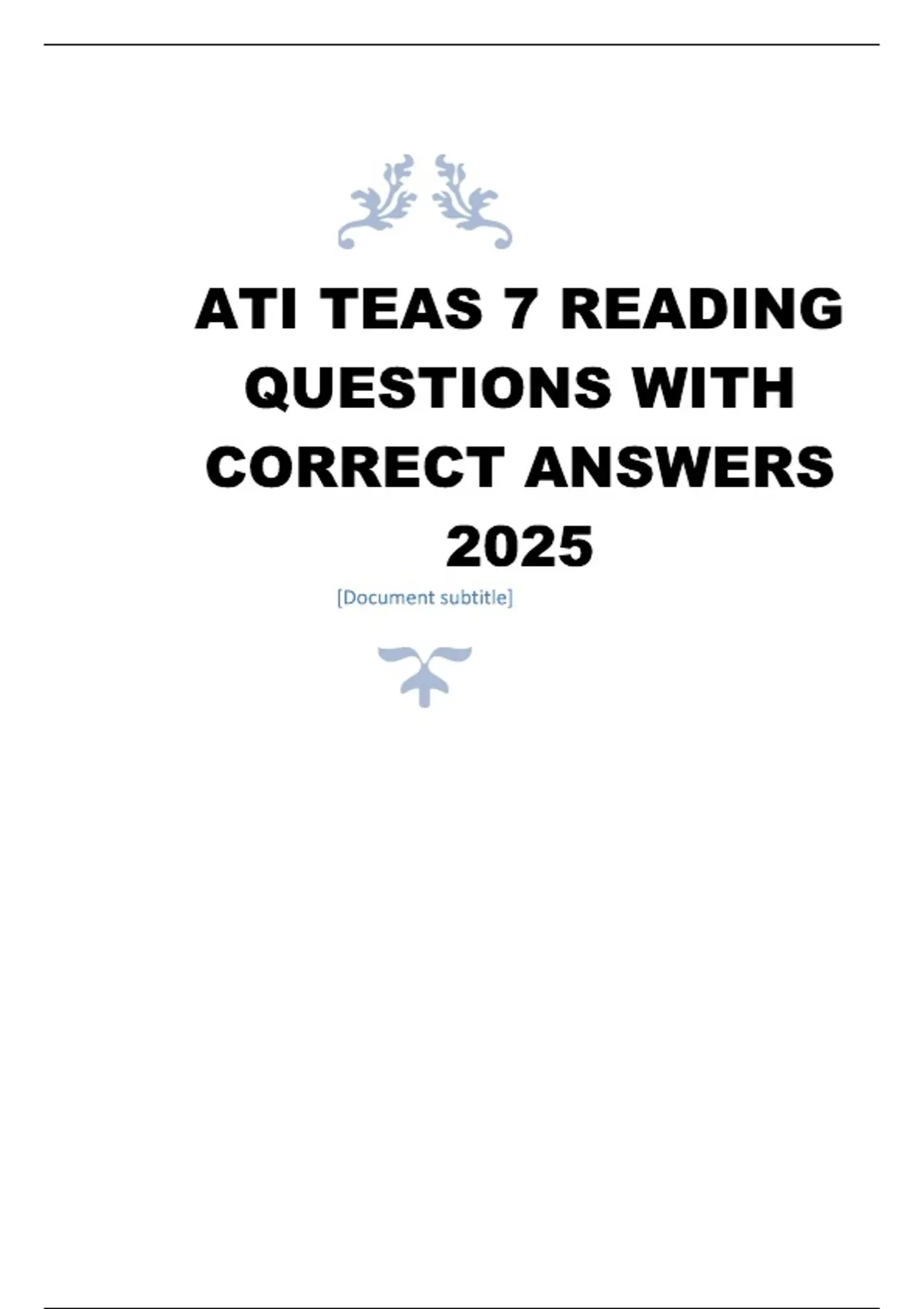 ATI TEAS 7 Reading Questions with Correct Answers 2025/2026 (Updated ...