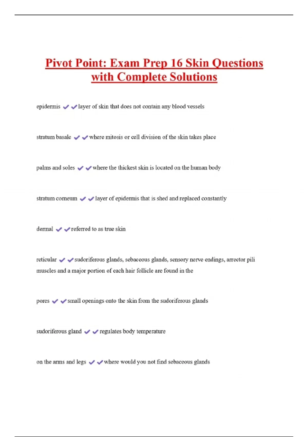 PIVOT POINT EXAM PACK WITH COMPLETE SOLUTIONS - Stuvia US