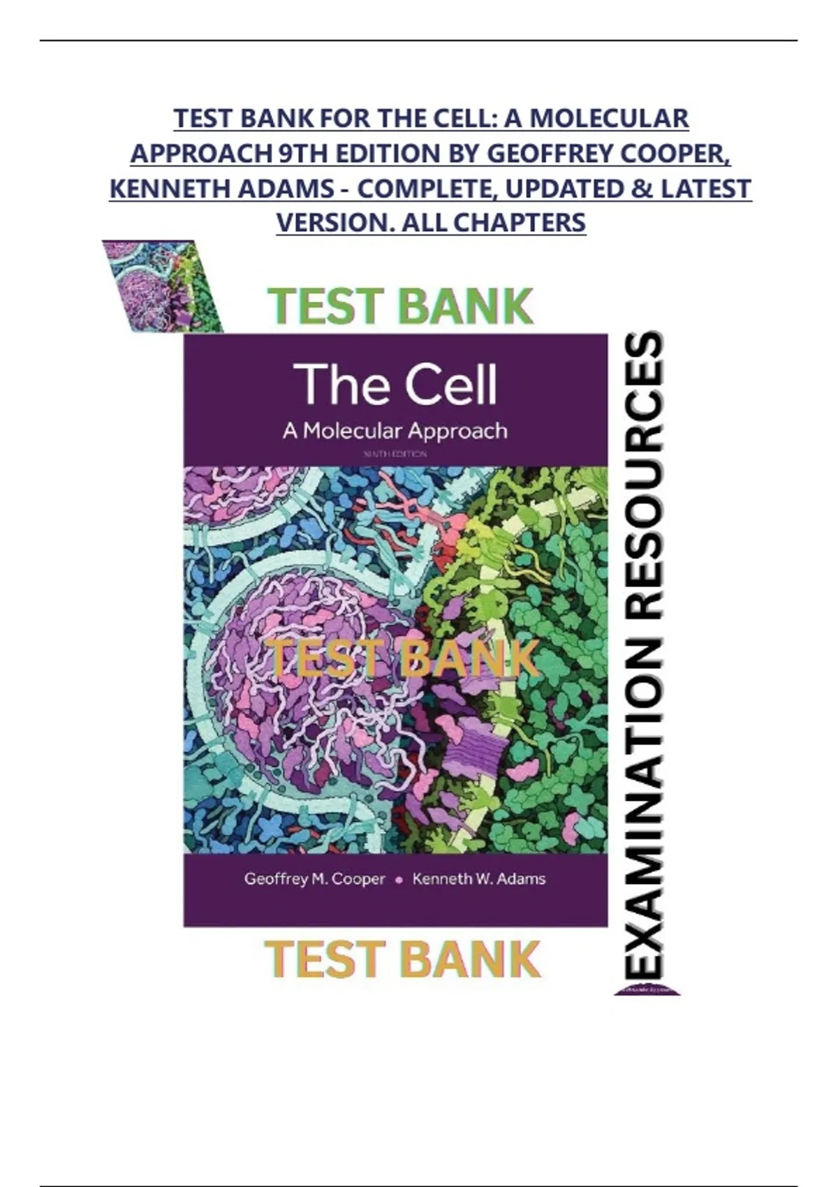 TEST BANK FOR THE CELL: A MOLECULAR APPROACH 9TH EDITION BY GEOFFREY ...