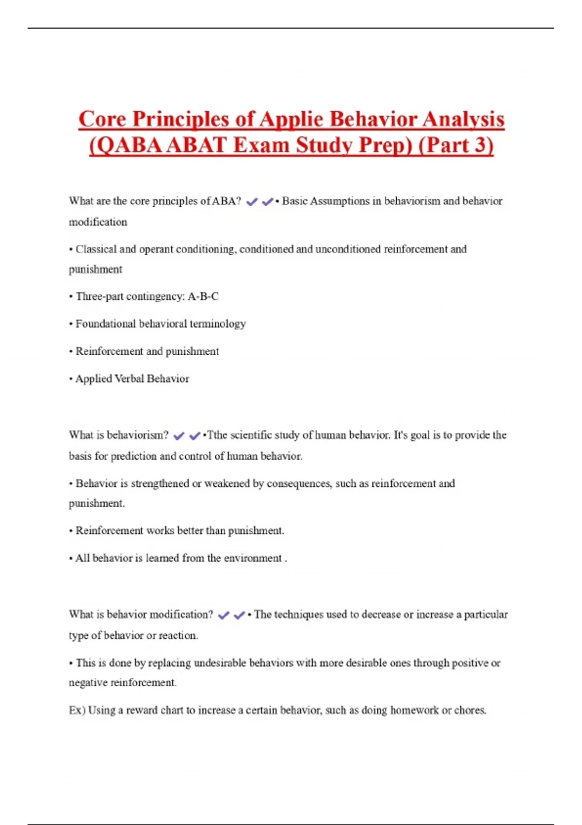 Core Principles of Applie Behavior Analysis (QABA ABAT Exam Study Prep ...