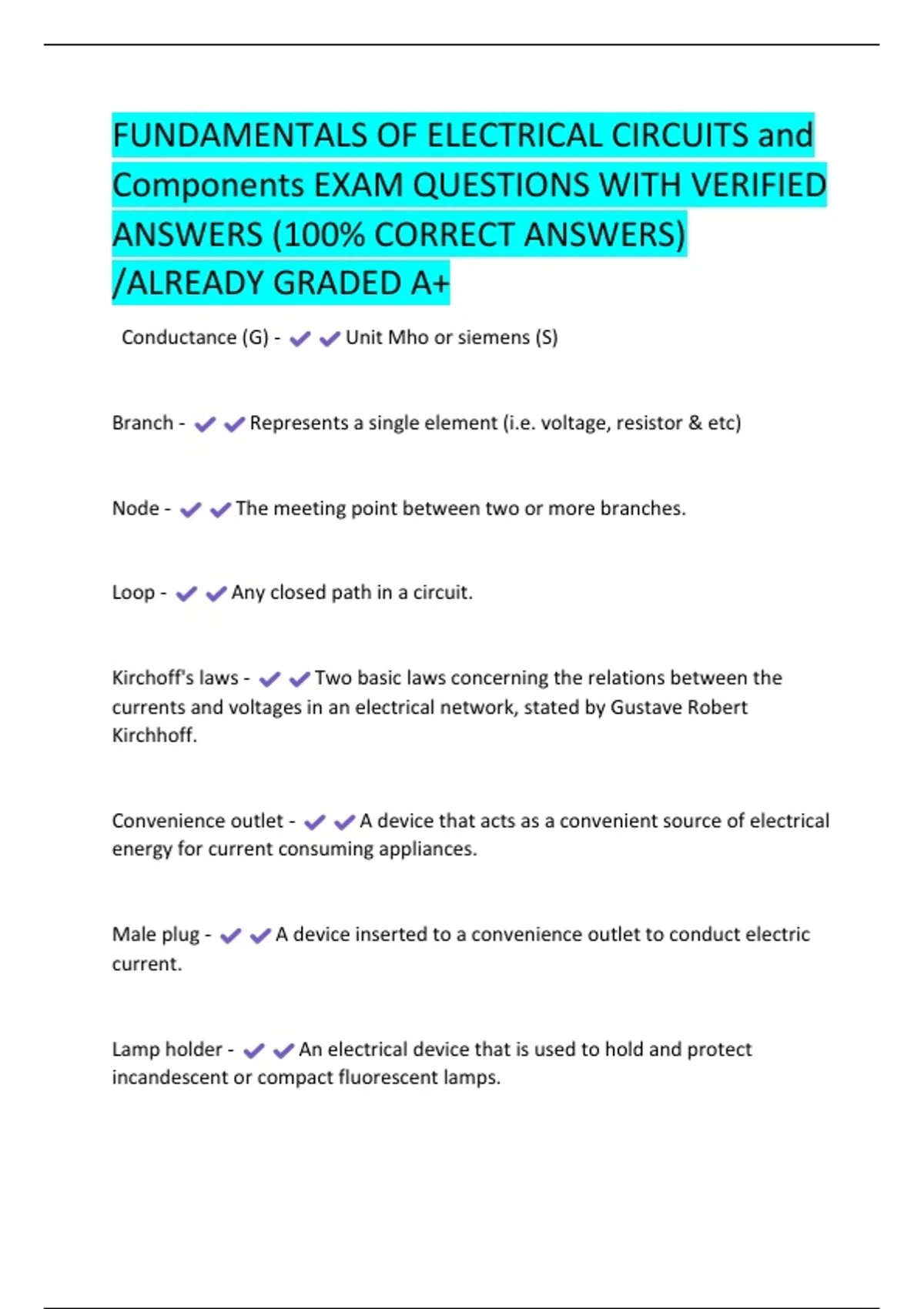 FUNDAMENTALS OF ELECTRICAL CIRCUITS and Components EXAM QUESTIONS WITH ...