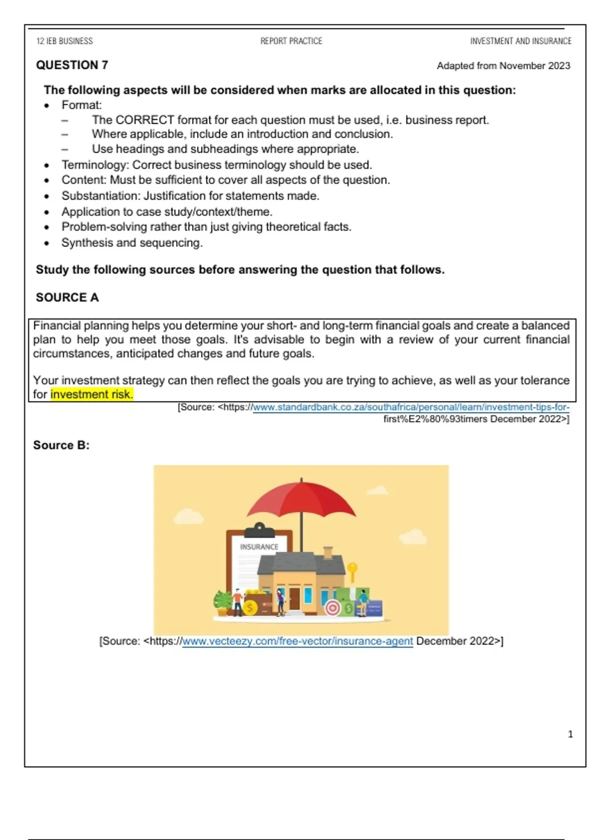 Section C Business Report Example – Investment & Insurance (50 Marks ...