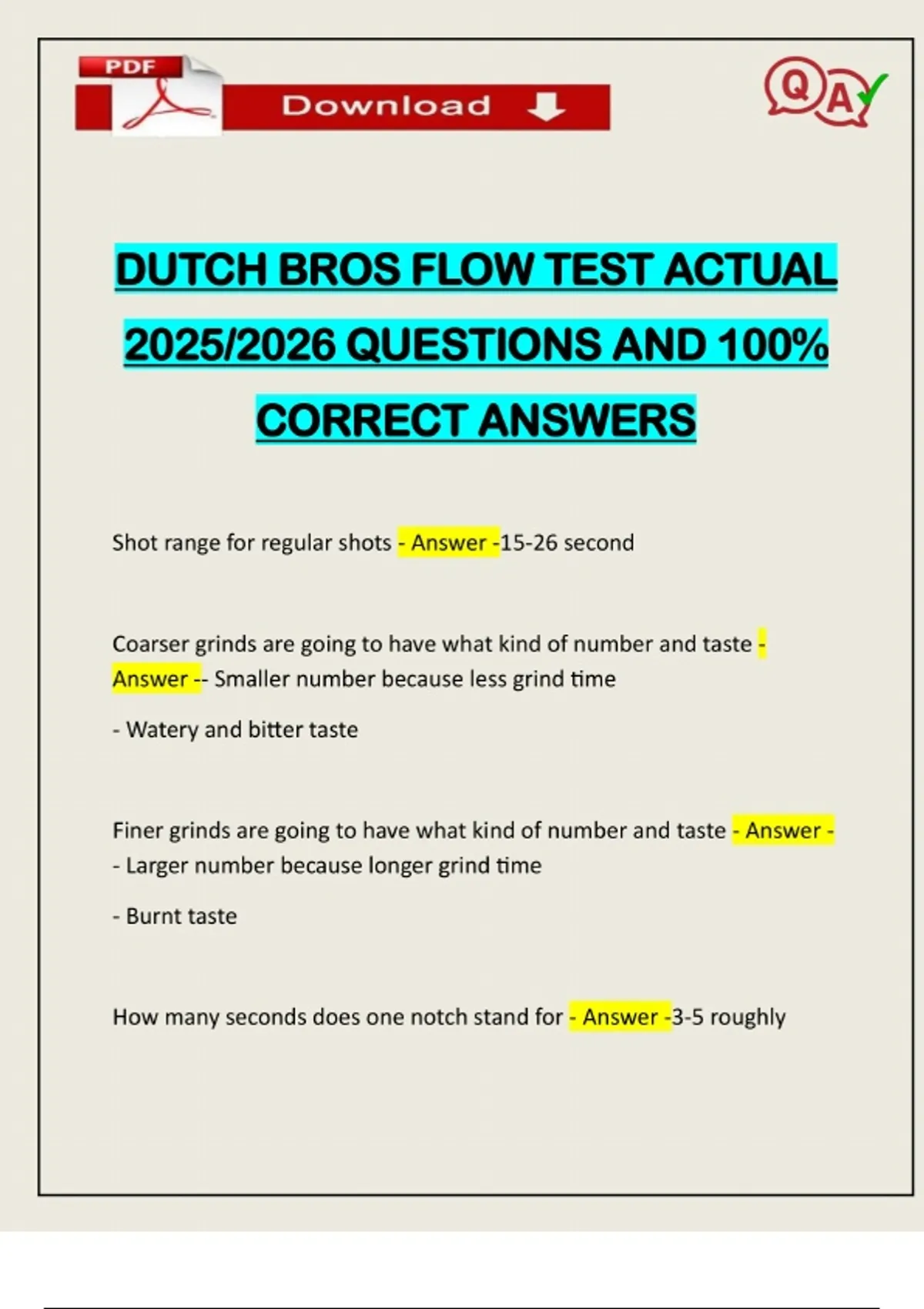 DUTCH BROS FLOW TEST ACTUAL 2025/2026 QUESTIONS AND 100% CORRECT ...